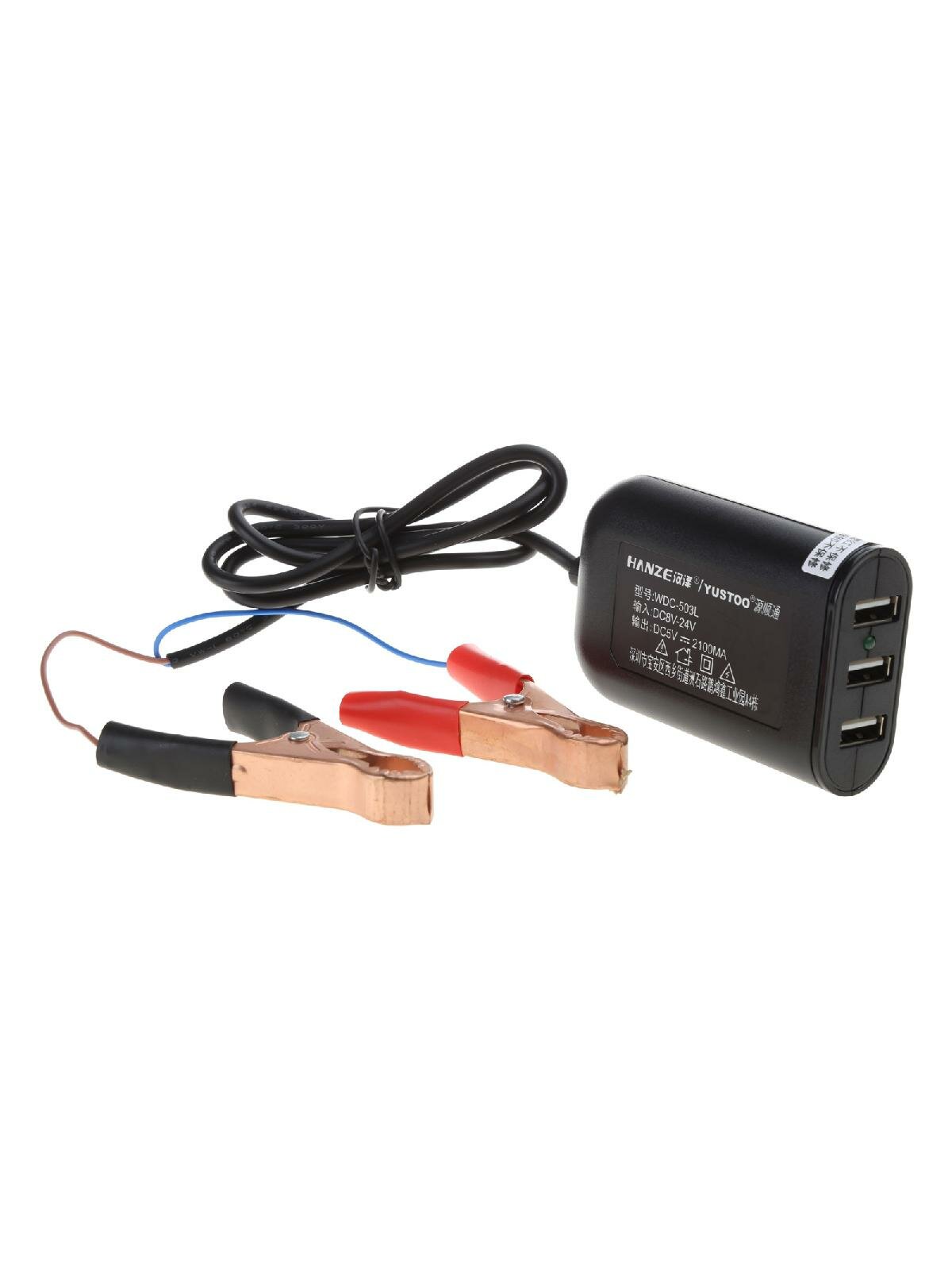 USB адаптер питания от 12 В 24 В до 5 В 2.1A с зажимом для аккумулятора 3 порта зарядного адаптера