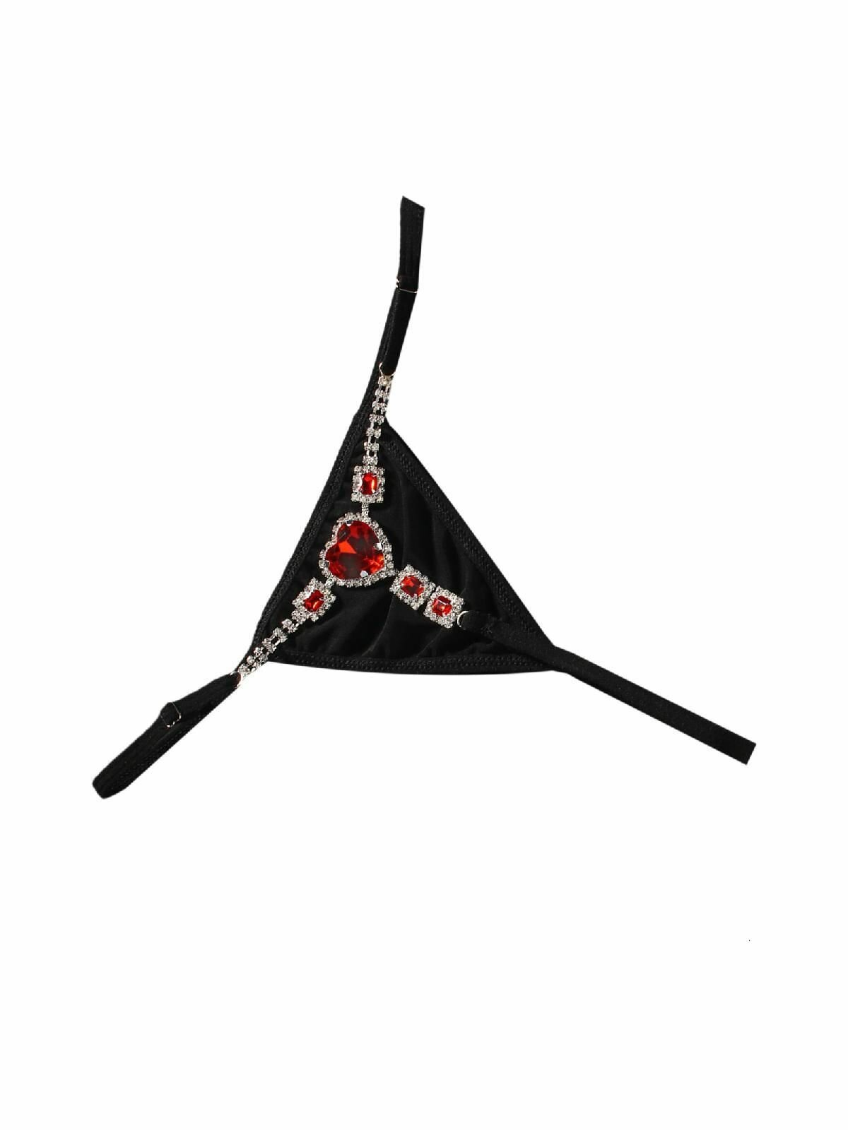 Трусы-стринги с камнями T-back, Серебро