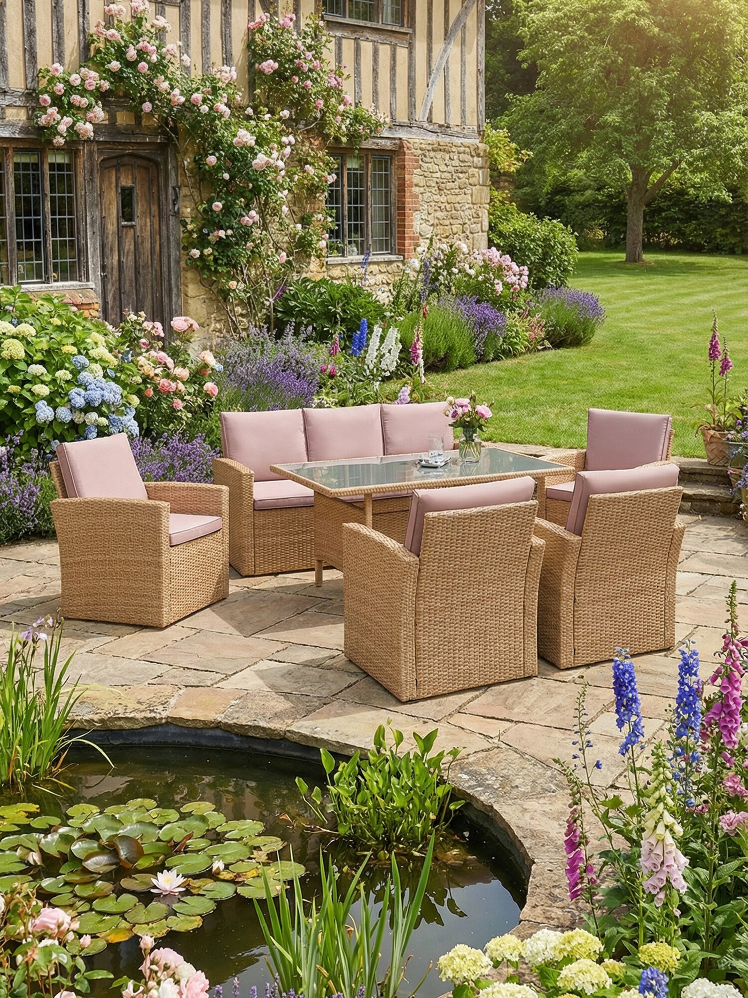 Комплект для обеда и отдыха из искусственного ротанга Палермо-7 плюс (Palermo-7+), пшеничный