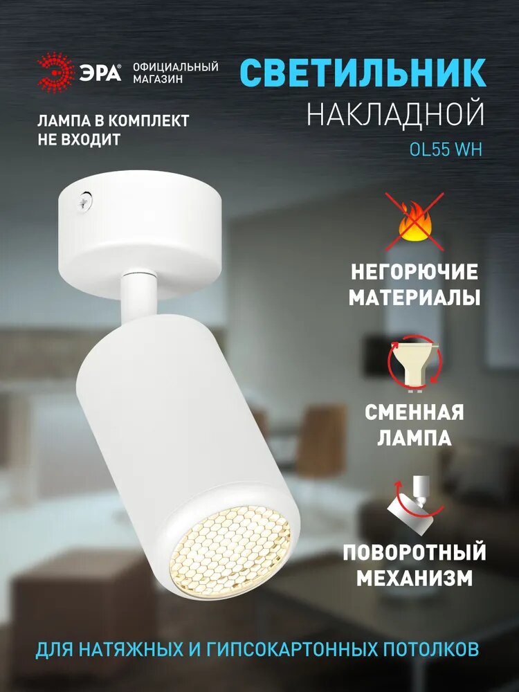 Светильник настенно-потолочный спот ЭРА OL55 WH MR16 GU10 IP20 белый