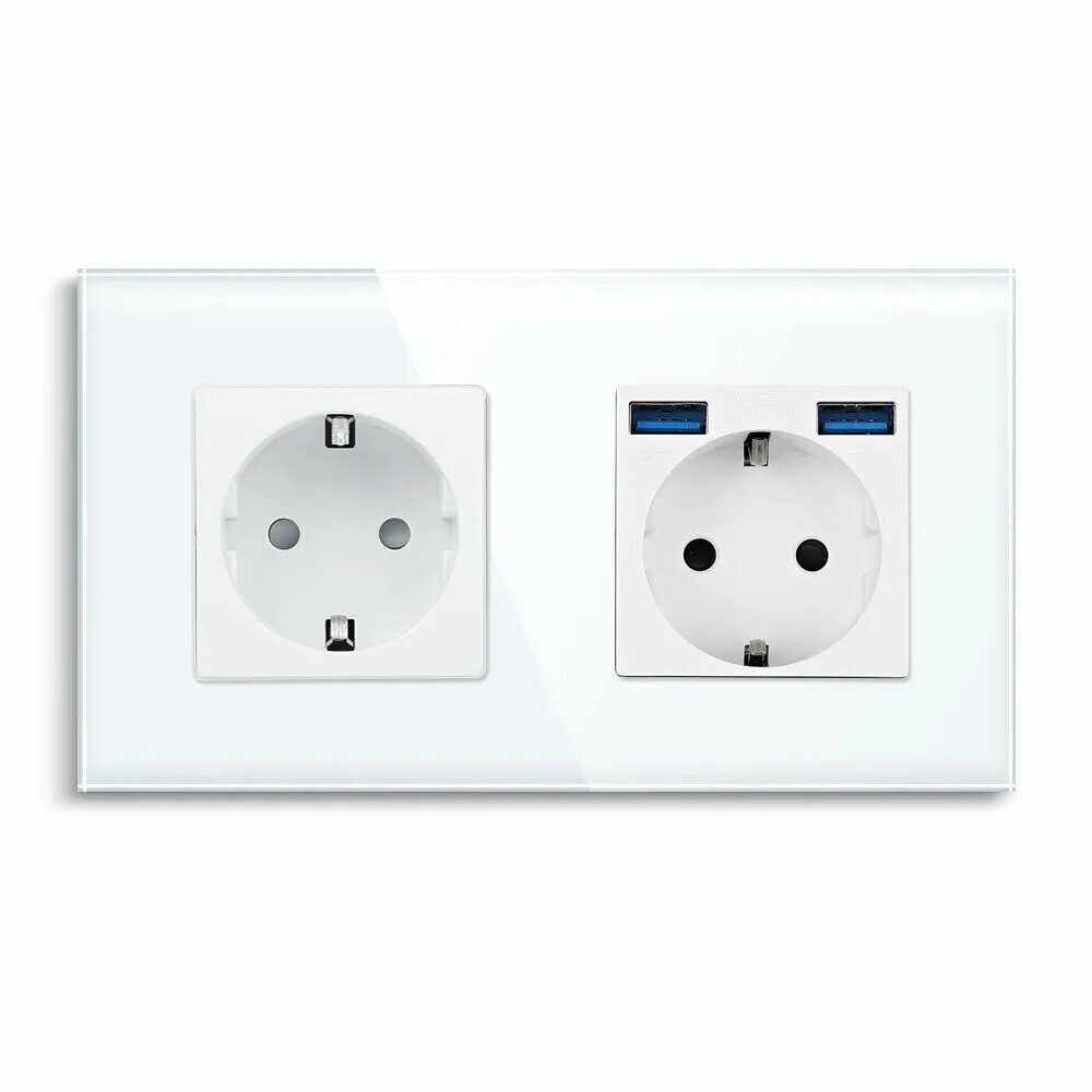 Розетка электрическая 2 поста с Usb и розеткой EU 250B 16A, цвет белый