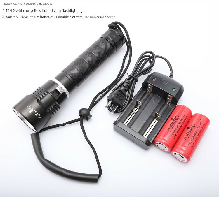 T6 Белый свет светодиодный подводный фонарь с батареей 26650, двойная зарядка, комплект из 2 шт