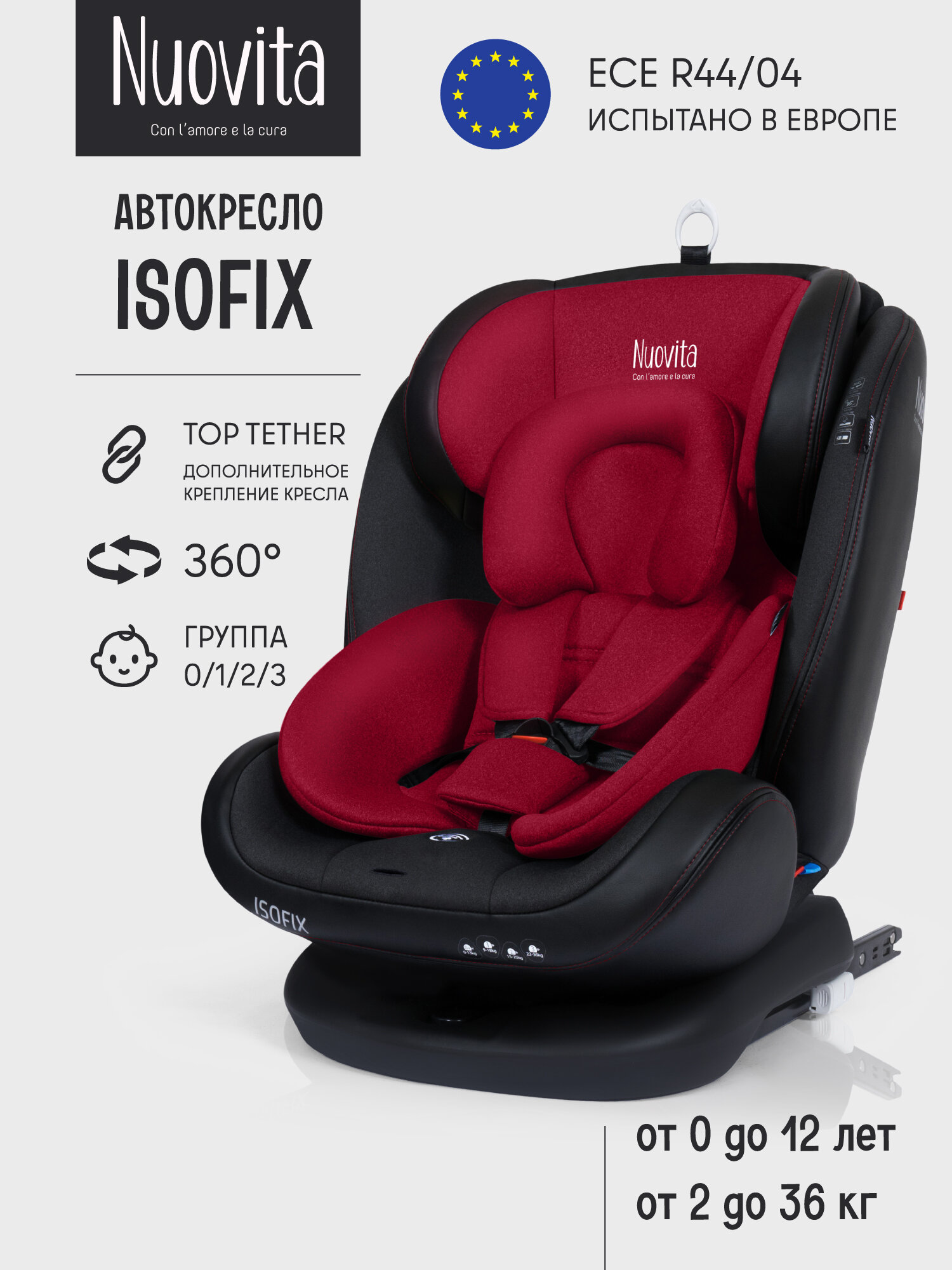 Автокресло детское с креплением Isofix Nuovita Maczione N0123i-1L/Группа: 0+/1/2/3 – от 0 до 12 лет, вес 0-36 кг