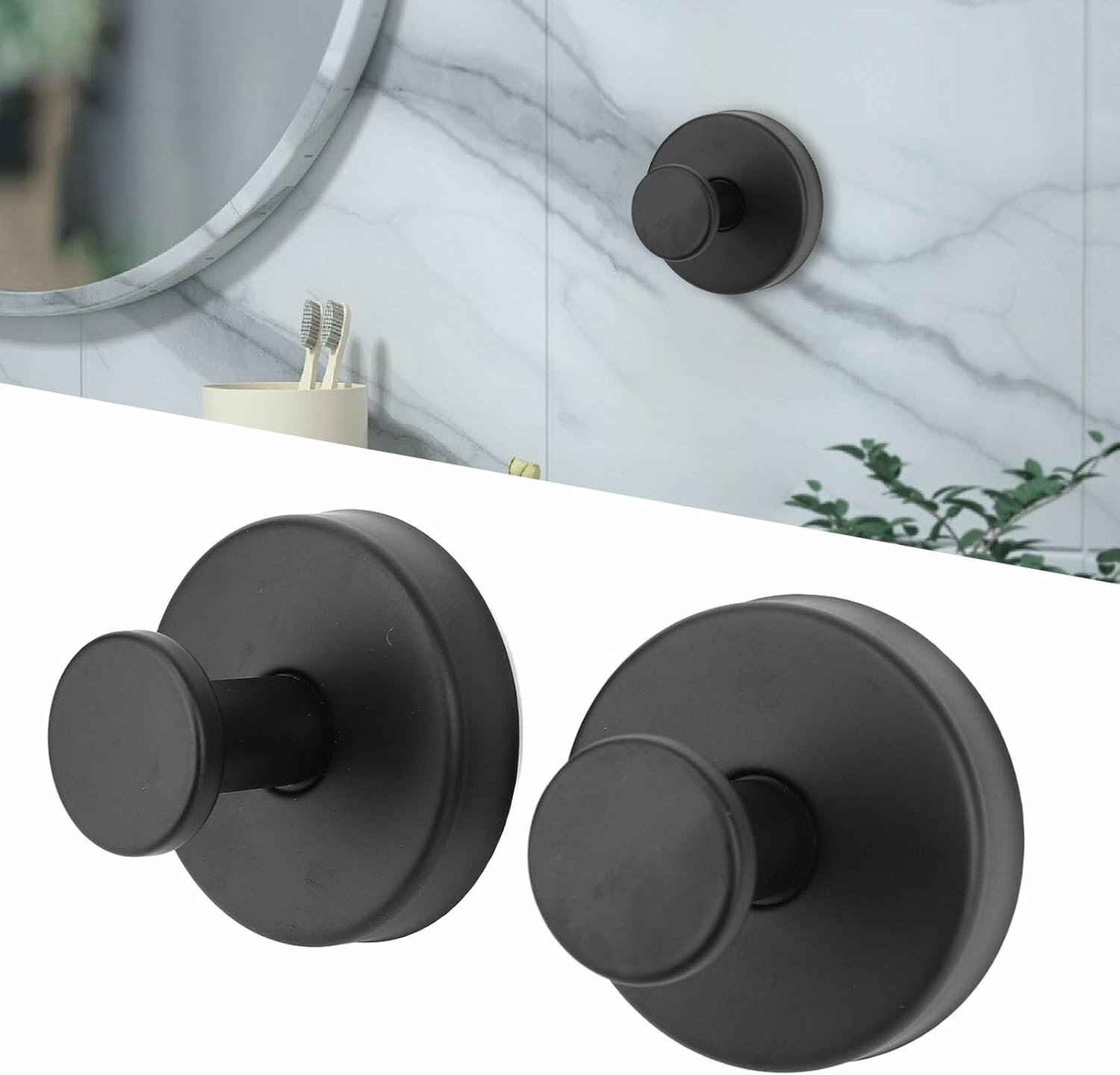 Набор крючков металлических на вакуумной присоске, 2 шт, чёрный