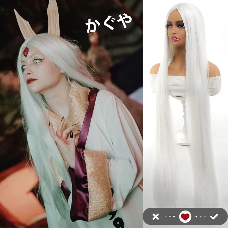 Парик для косплея Kaguya, длинные белые прямые волосы, искусственный материал, для женщин