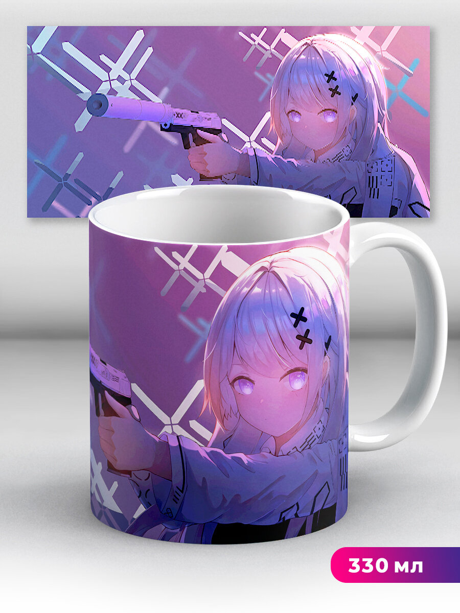 Кружка розовая Мемы Аниме Тян и пистолет CS