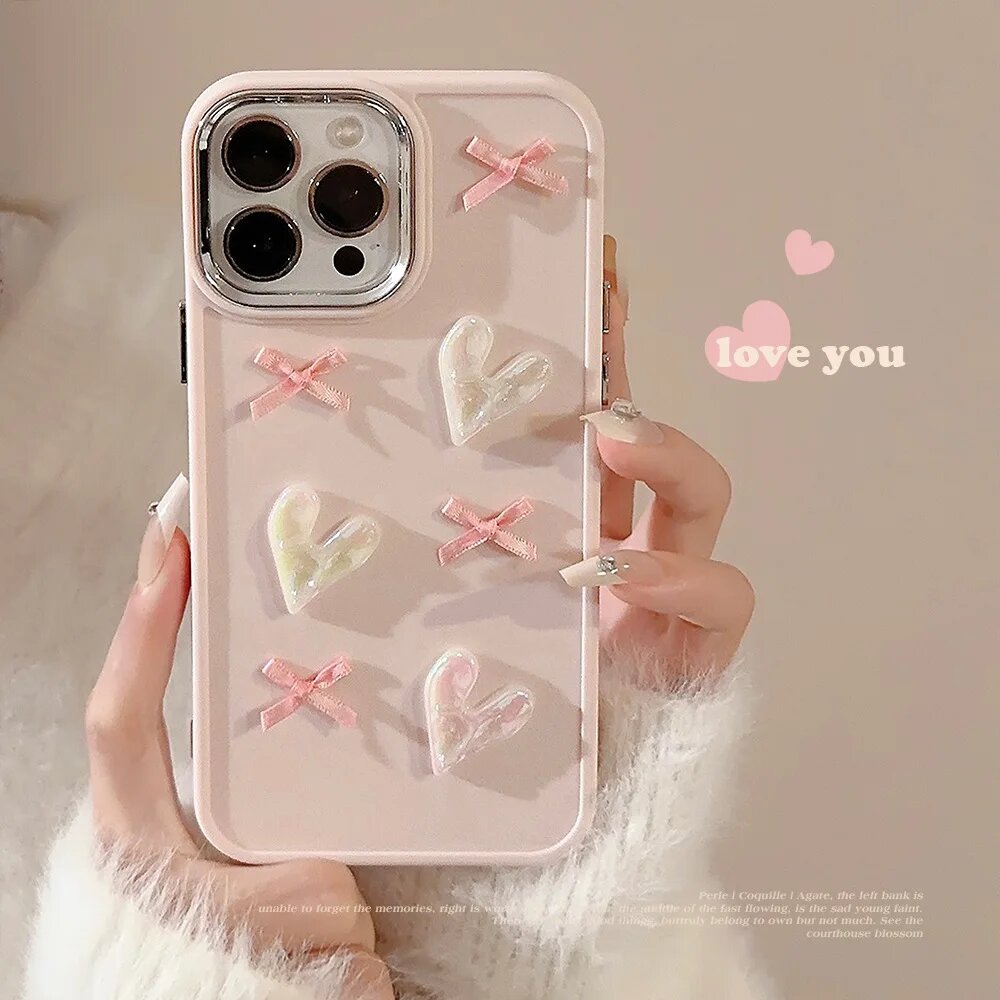 Diy 3d Розовый любовь сердце лук матовый чехол для iphone x xr xsmax 8 7 plus 11 12 13 promax 14 15 pro max чехол для телефона for iphone 15Pro