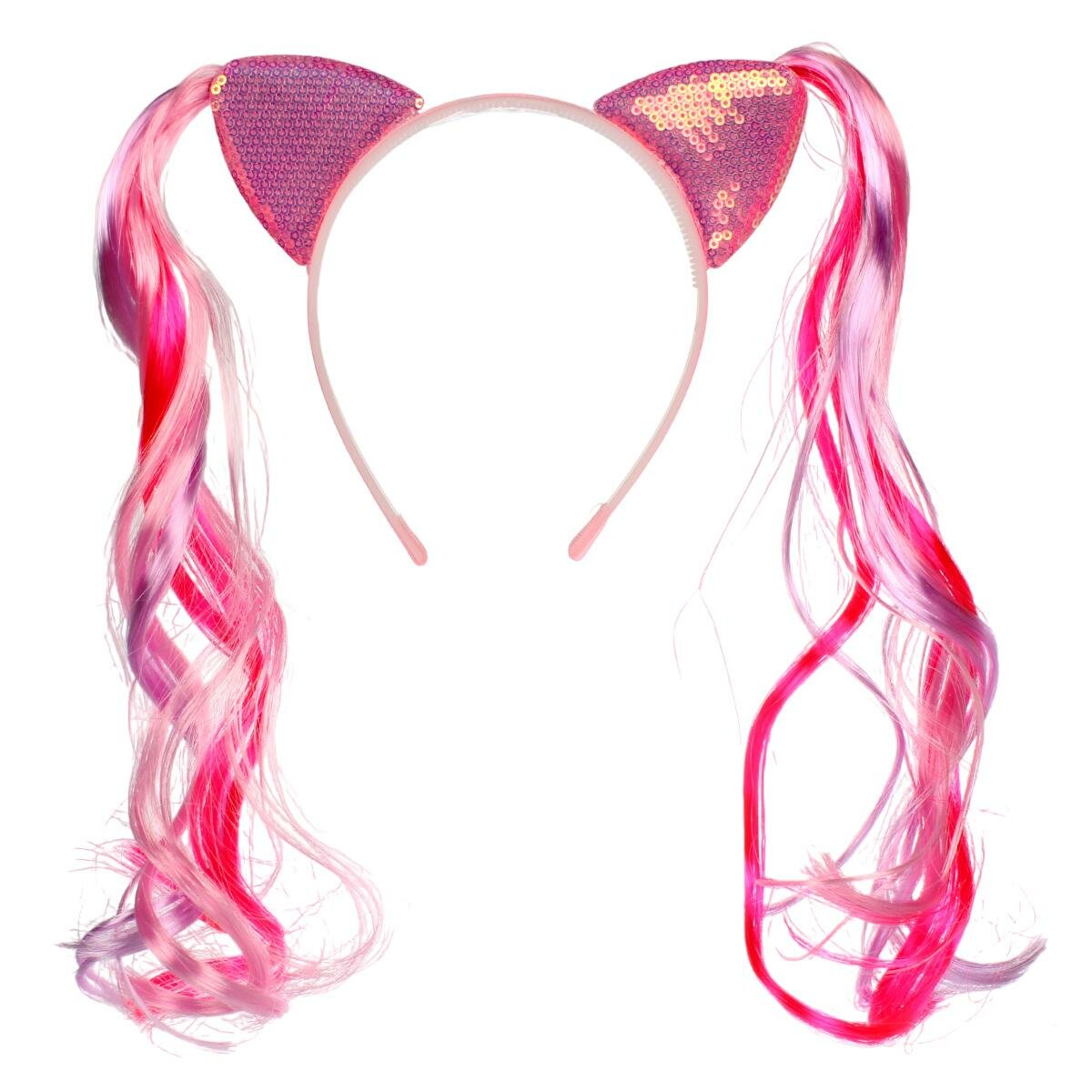 Ободок с ушками и косами, 30 см, розовый градиент, стильный аксессуар