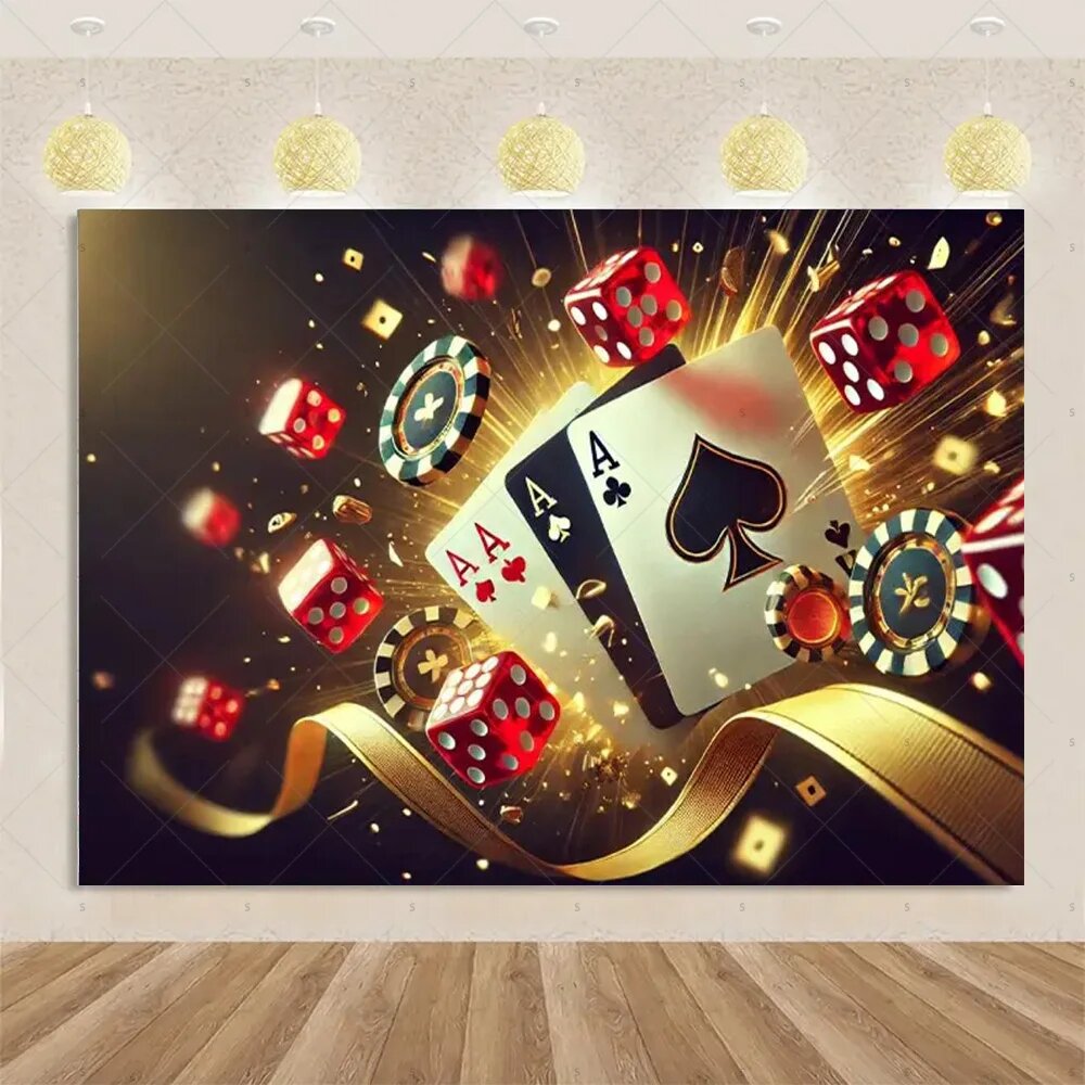 Игральные карты, тематические украшения для дня рождения, фон для казино, баннер, игральные кости, блестящий фон, реквизит для фотосъемки