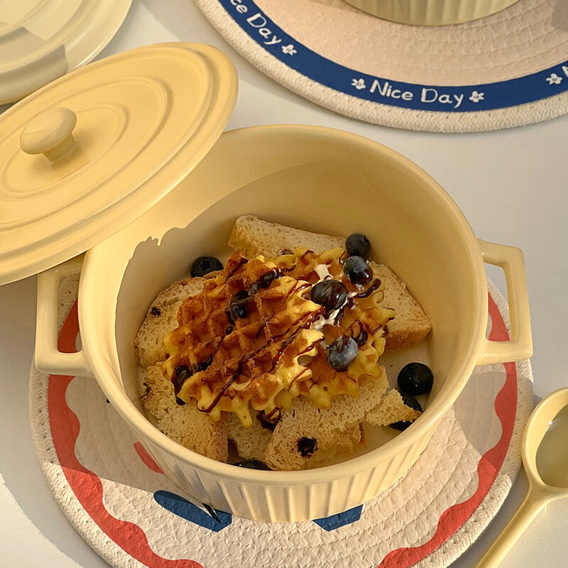 Керамическая супница в стиле Хепберн с двумя ручками и крышкой, большая миска для лапши, супница, миска для лапши быстрого приготовления, миска для лапши в форме улитки.