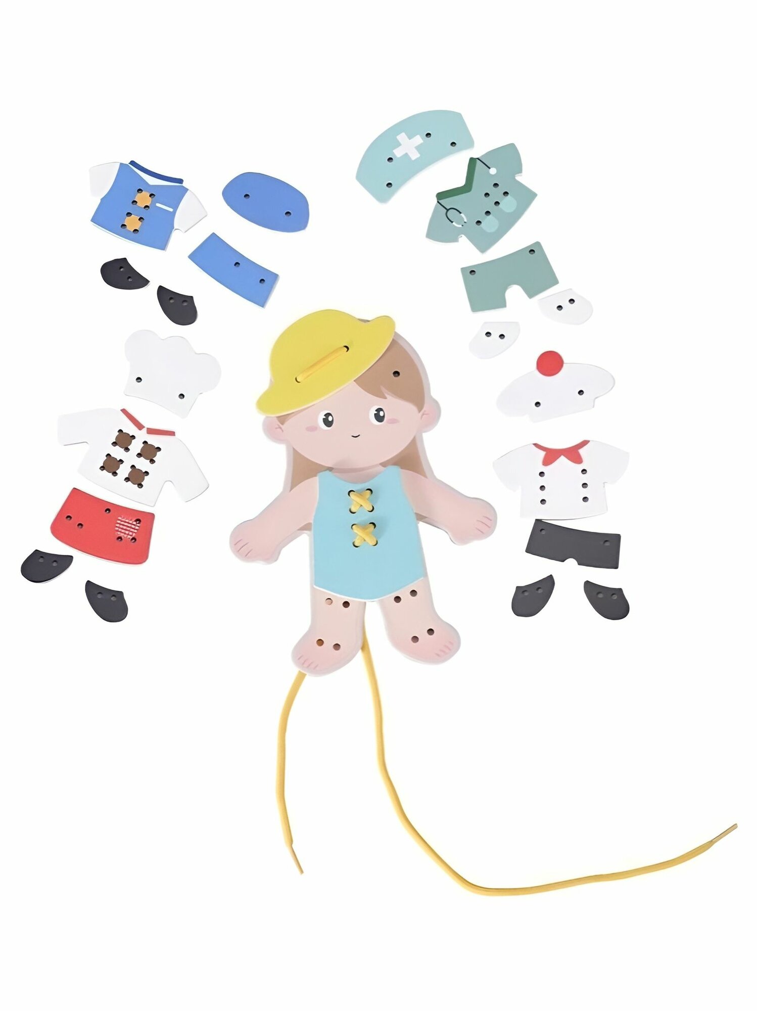 CLASSIC WORLD шнуровка деревянная развивающая Девочки - игрушка с фигурками и одеждой