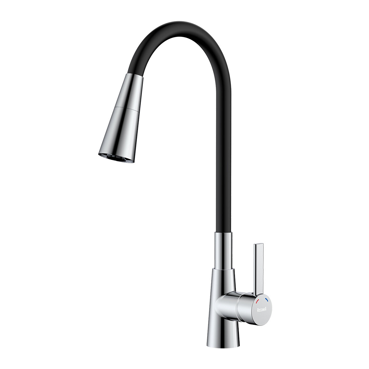 Смеситель для кухни Rossinka Z35-39-Black, с гибким изливом, однорычажный, черный