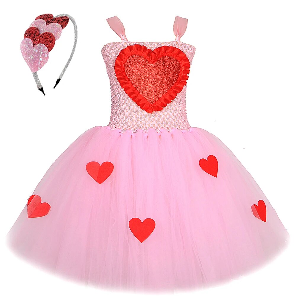 Розовые, красные платья на день Святого Валентина для девочек, 9Y, Розовый, Pink Dress with Bow1