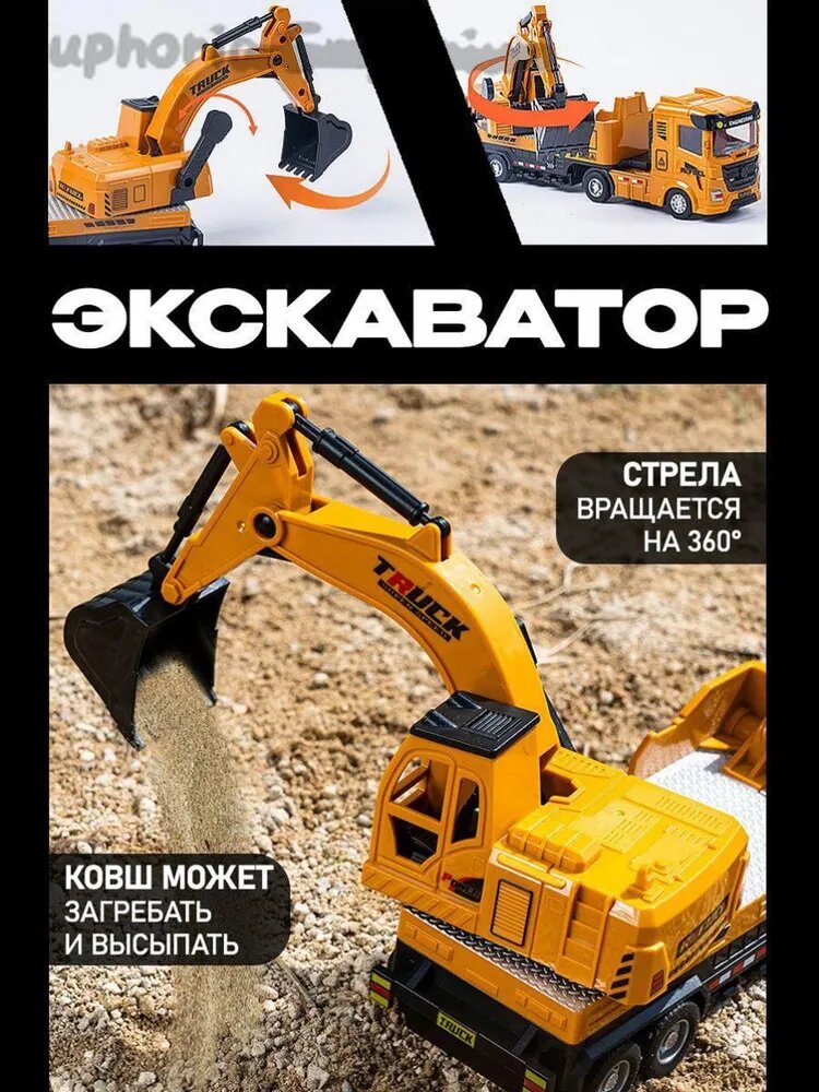 Игрушечная машинка 3 в 1 Самосвал Бетономешалка Экскаватор ABS-пластик Желтый — фото 1