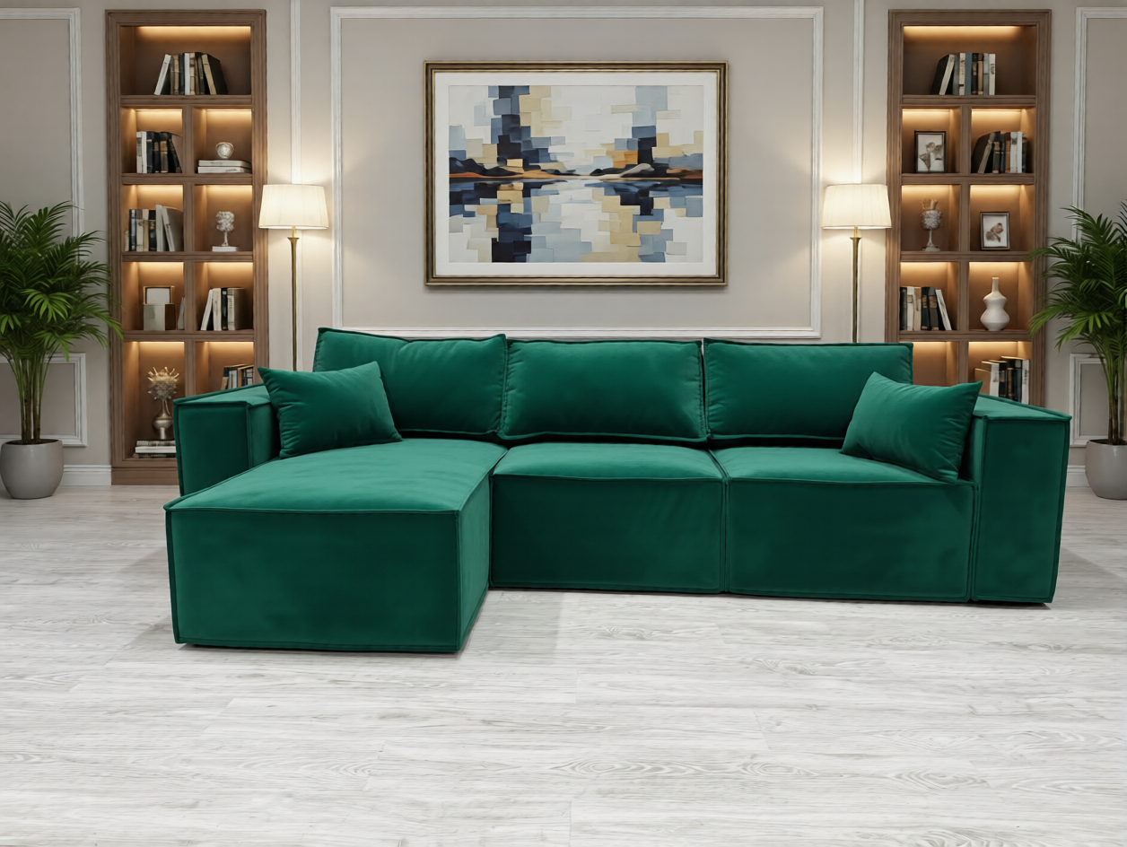 POOH Диван-кровать угловой Лофт(Норд ) Лайт velour Forest, механизм еврокнижка