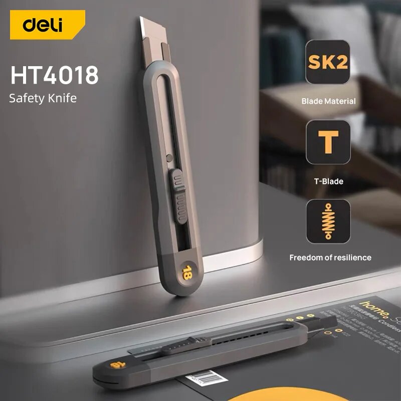 Нож канцелярский Deli HT4018, желтый