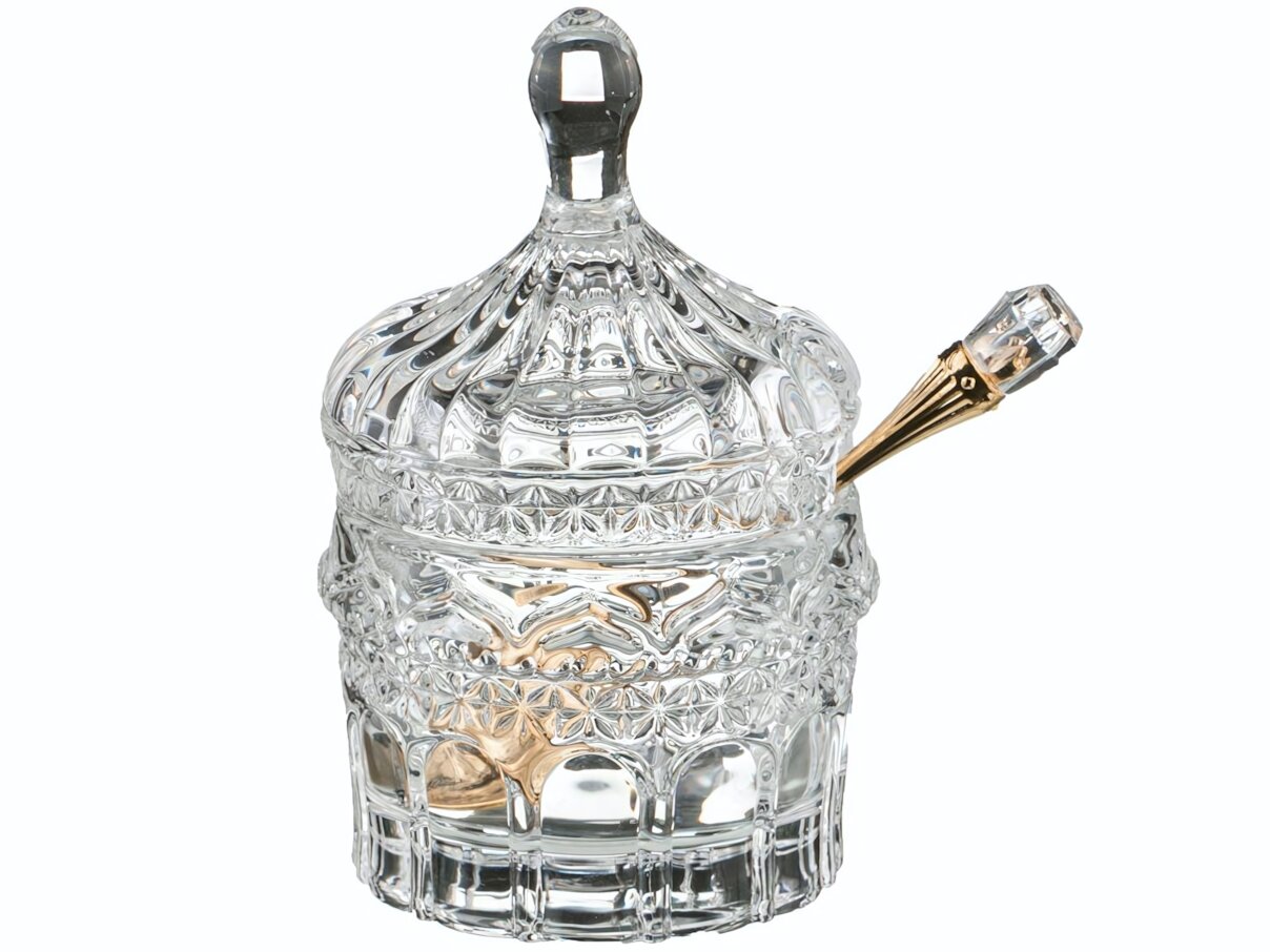 Икорница стеклянная "Muza" 125мл, 7,5x7,5x12см, с крышкой и ложкой, для сервировки