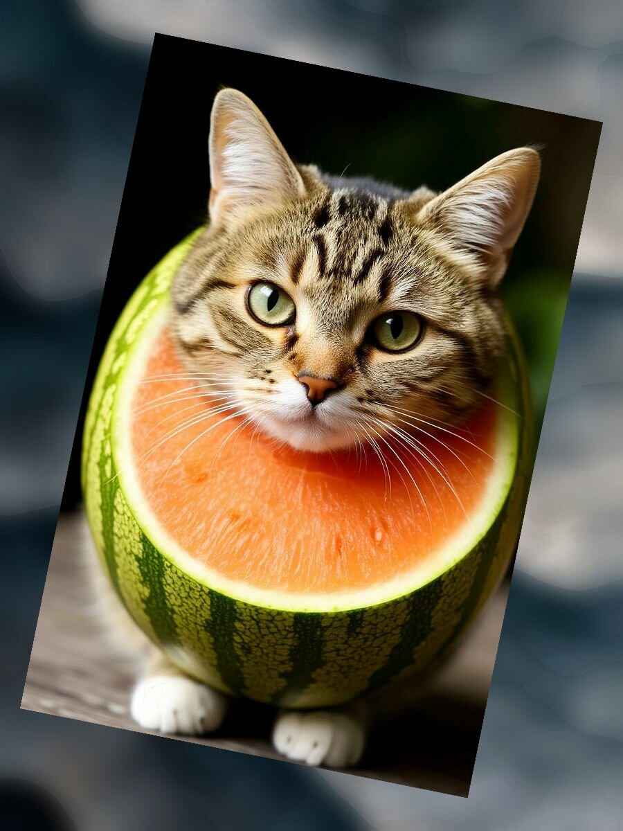 Постер "Кот-арбуз", 29.7х42см, А3, глянцевый