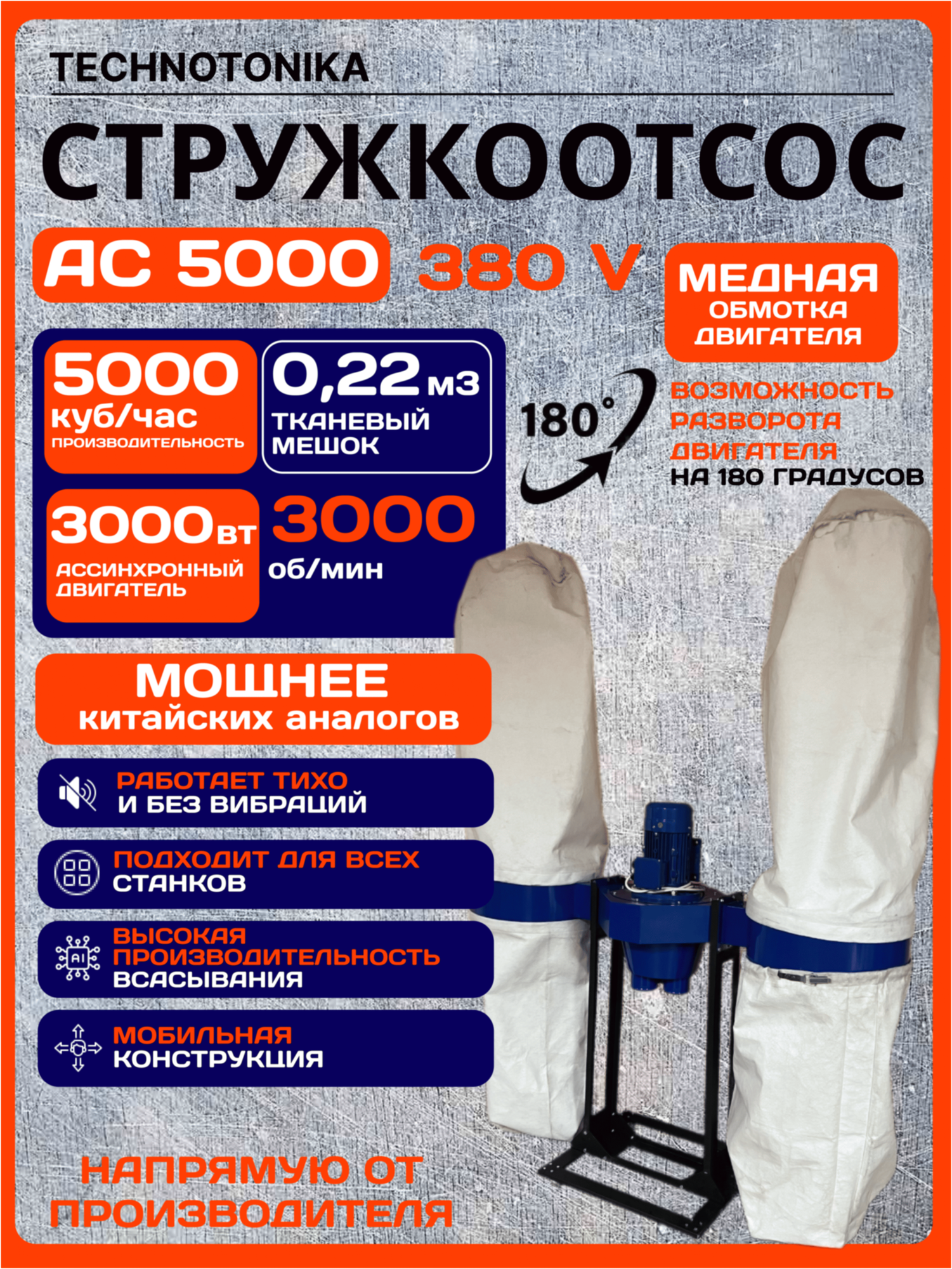 Вытяжная установка (стружкоотсос) TECHNOTONIKA АС-5000 3 кВт 380V