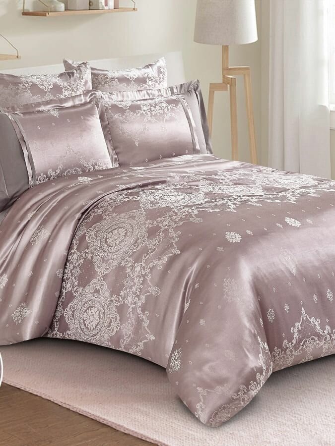 Постельное белье евро однотонное с узором Cleo комплект пододеяльник на молнии сатин жаккард