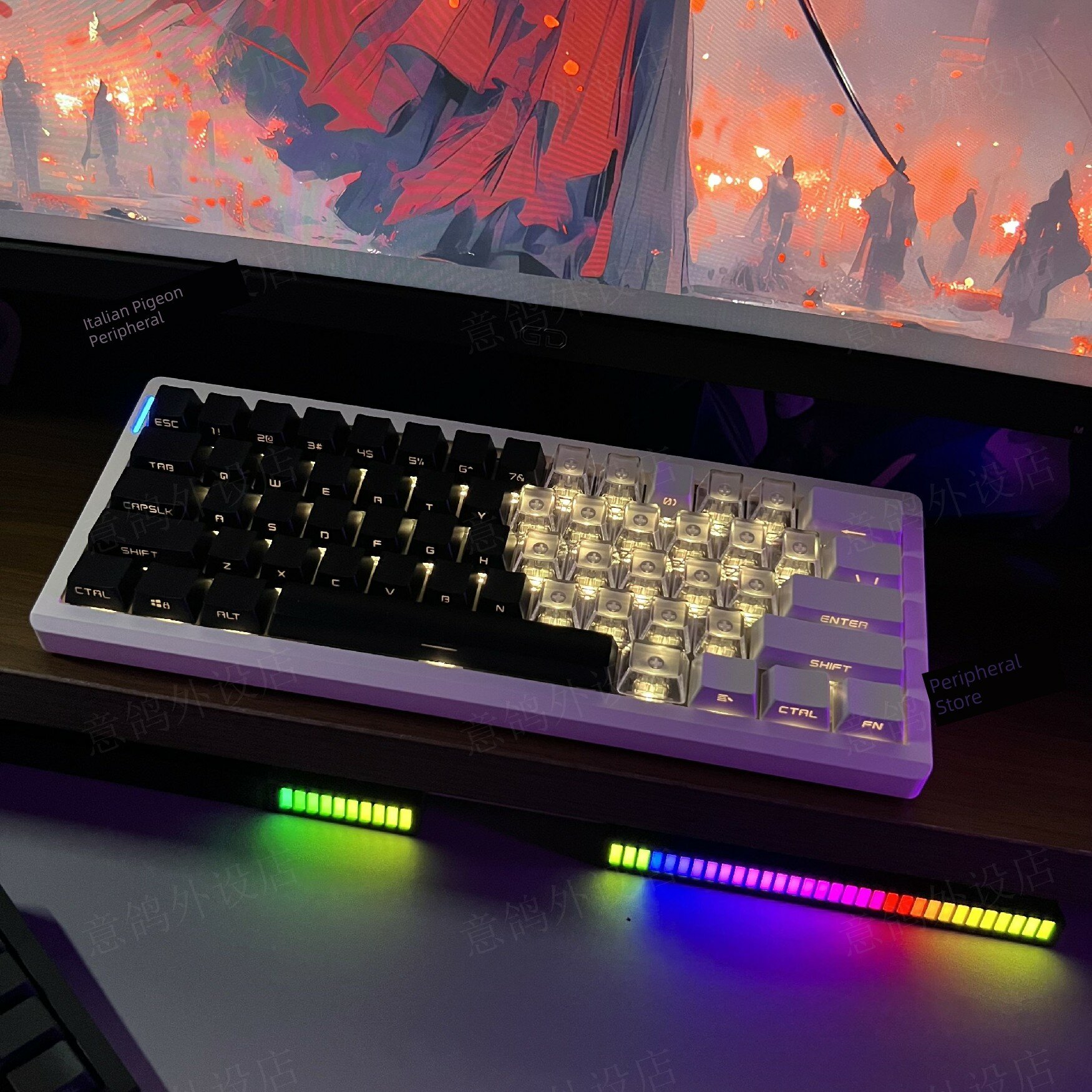 Черно-белые двухцветные прозрачные кейкапы для ПК с боковой печатью, OEM, высокая совместимость с Wooting ATKmade68,