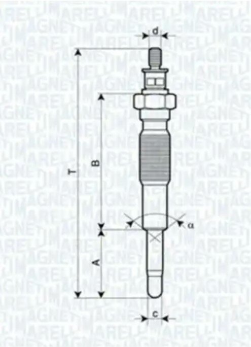 Свеча накаливания M.MARELLI 62900063304 Ford Ranger 2.5d 99-06, Kia Besta 2.2d 96->, K2700 2.7d 99->, Pregio 2.7d 97->, Retona 2.0d 99->, Sportage 2.0d 97-03, Mazda 323 1.6d-2.0d 86->, 626 2.0d 83-97