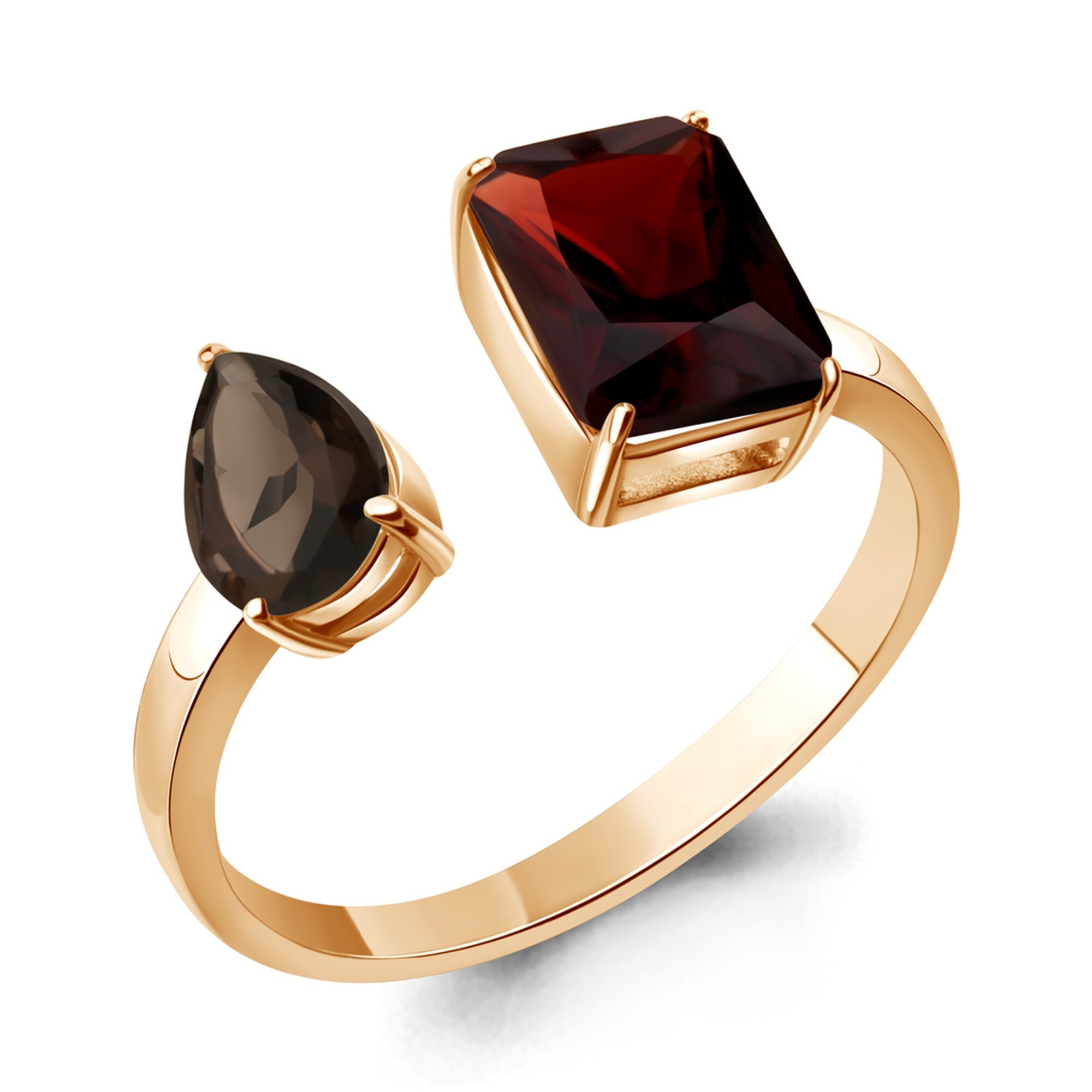 Кольцо, серебро, 925 проба, золочение, кварц, гранат