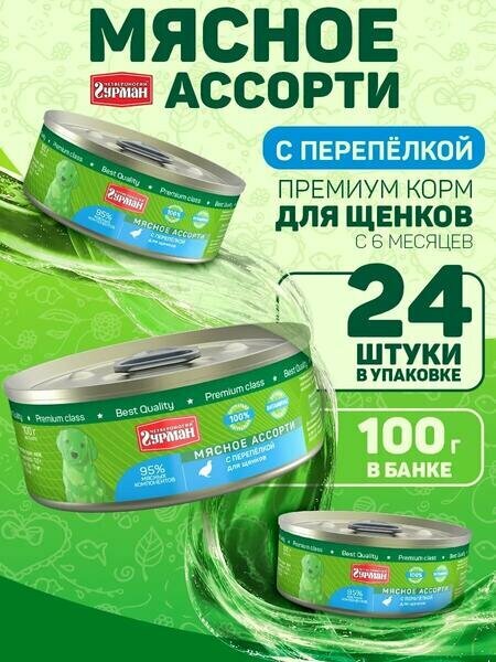 Четвероногий гурман 24 шт по 100 г влажный корм для щенков мясное ассорти с перепелкой