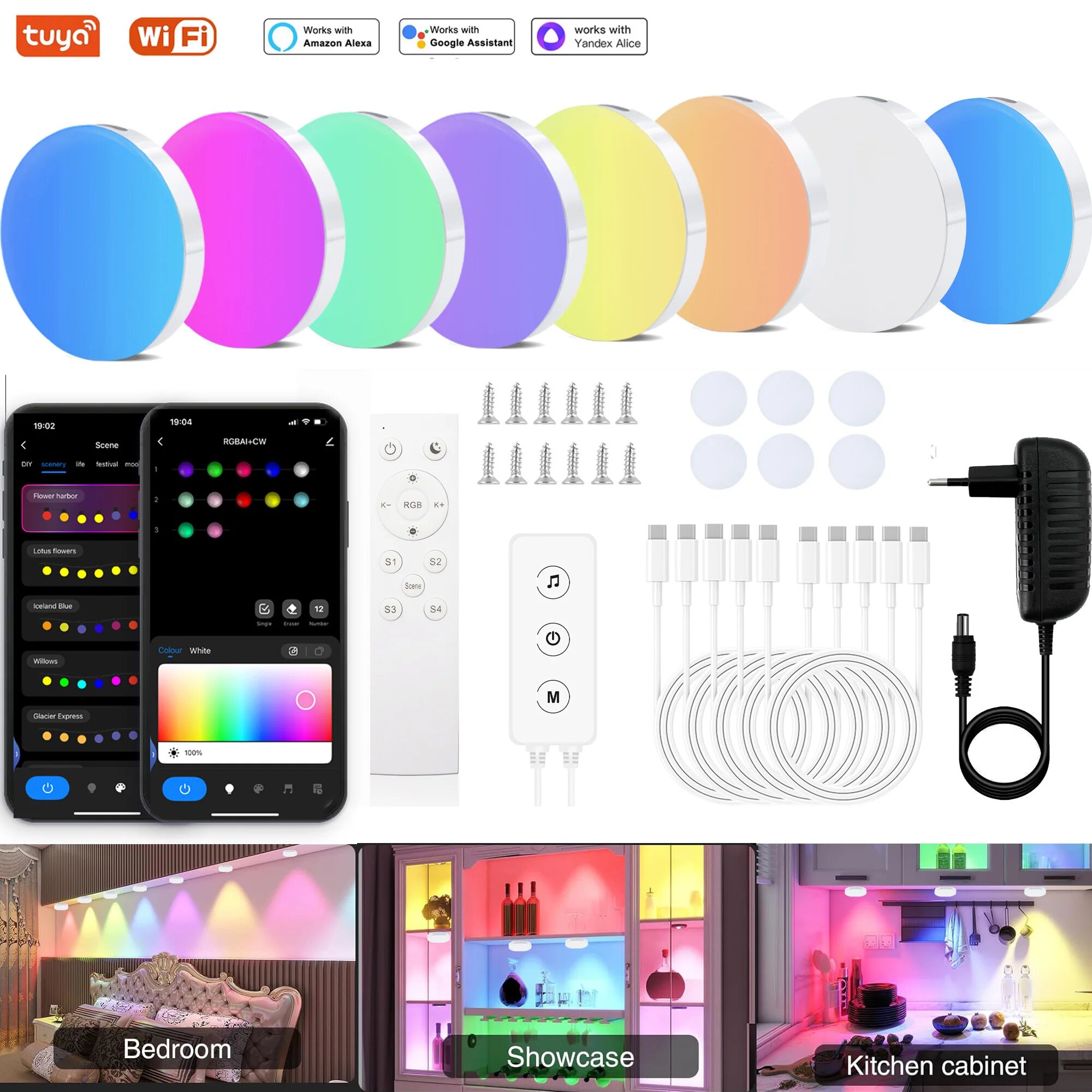 RGBIC подсветка для шкафа, EU Plug, 8pcs Full Kit