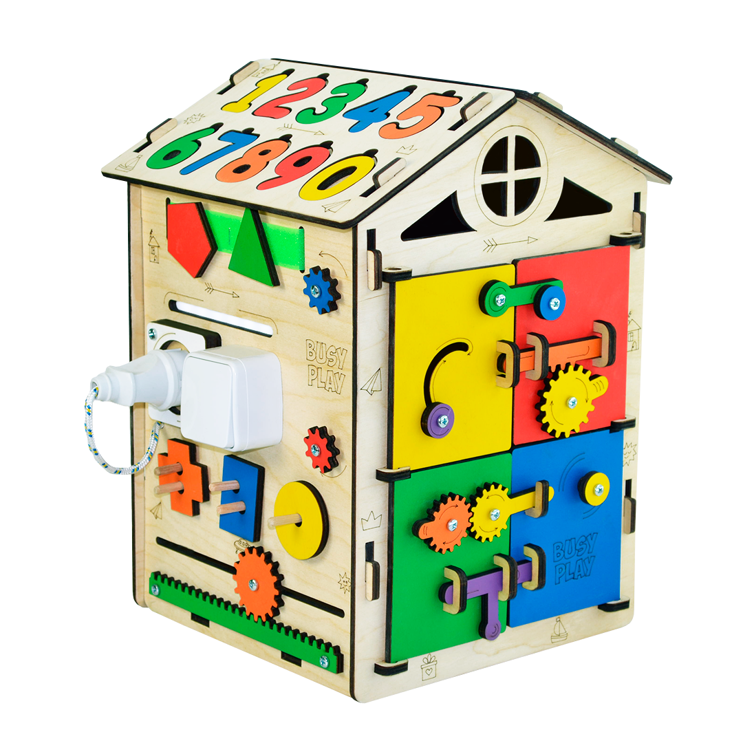 Бизиборд домик BUSYPLAY со светом, 30+ деталей, для детей от 1 до 5 лет