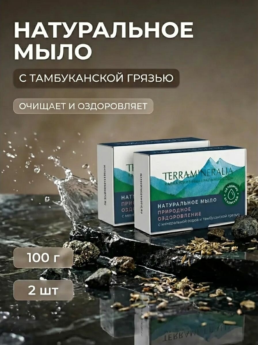 (2шт) Мыло Природное оздоровление с тамбуканской грязью и минеральной водой, 100 г