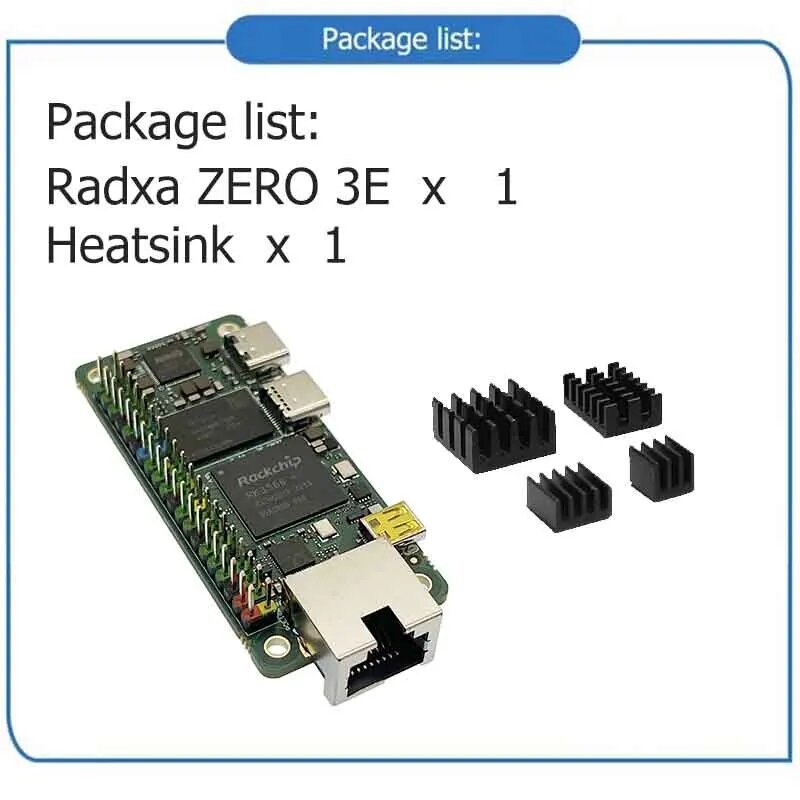 Плата разработки Radxa ZERO 3E Rockchip RK3566 Четырехъядерный процессор A55 Tiny SBC с Gigabit Ethernet