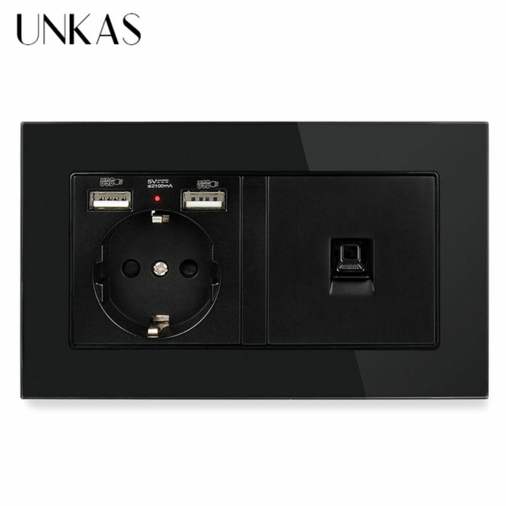 Хрустальная розетка из закаленного стекла с двойным USB + RJ45 Интернет-разъем + телевизионный порт Розетка