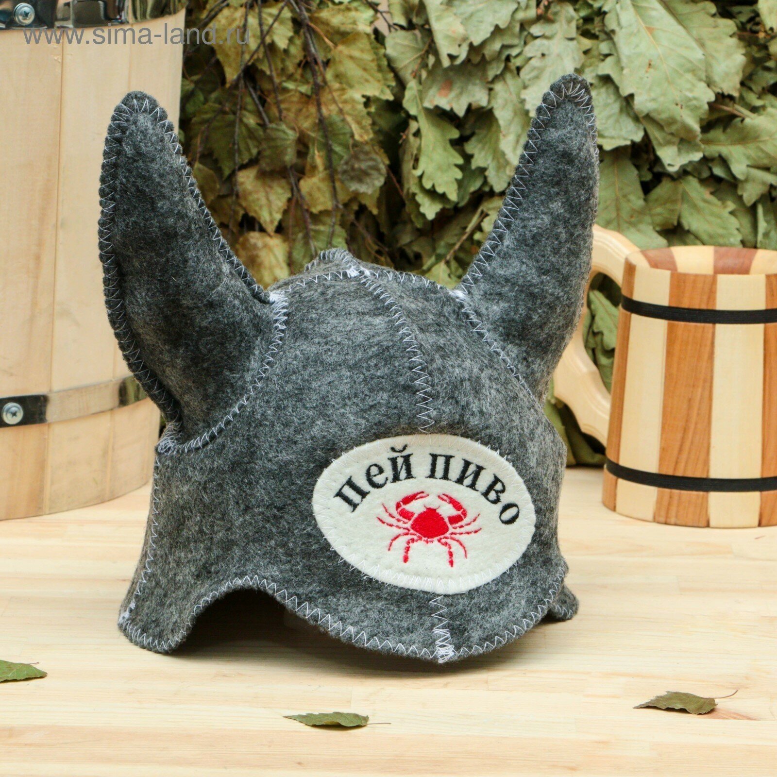 Шапка для бани и сауны "Викинг — пей пиво", полиэфир, шерсть, серая, «Добропаровъ»