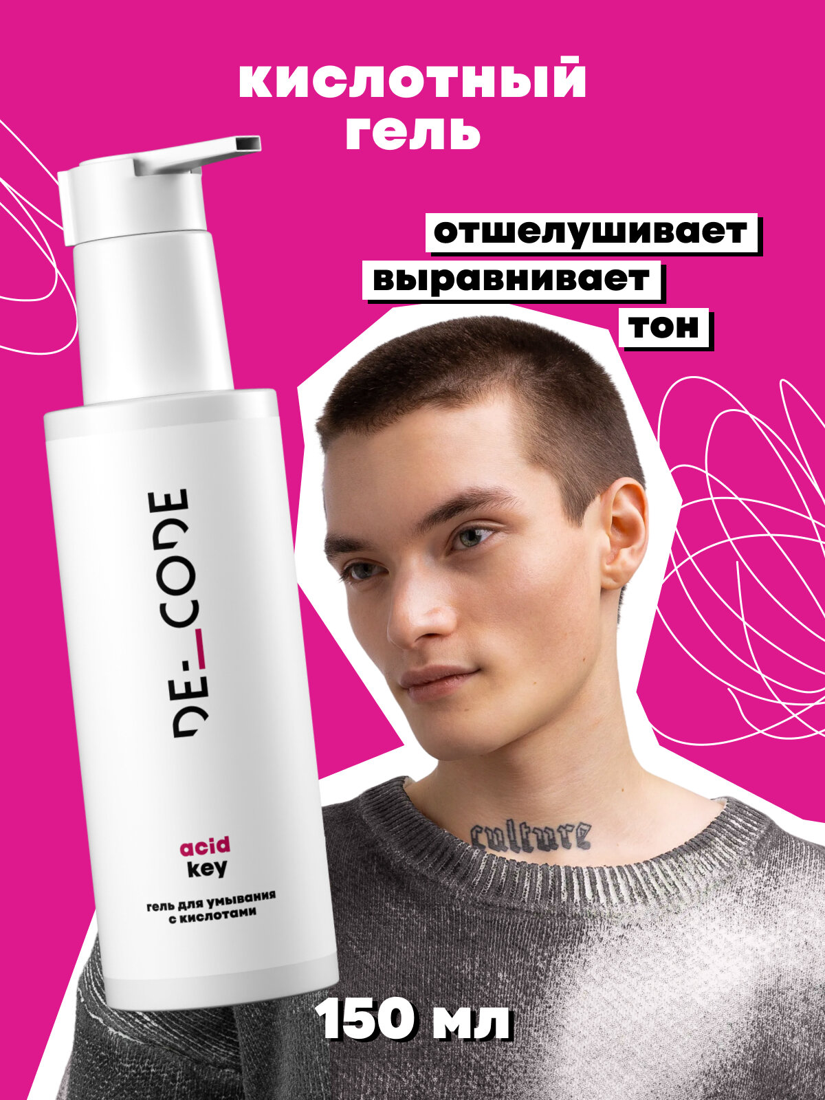 Гель для умывания с АНА-кислотами для всех типов кожи DECODE, 150мл