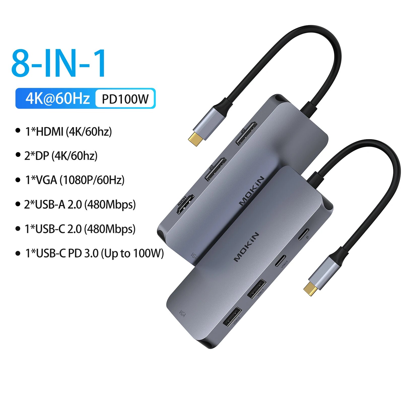 MOKiN Док-станция USB C 7 в 1 8-in-1 4K60Hz