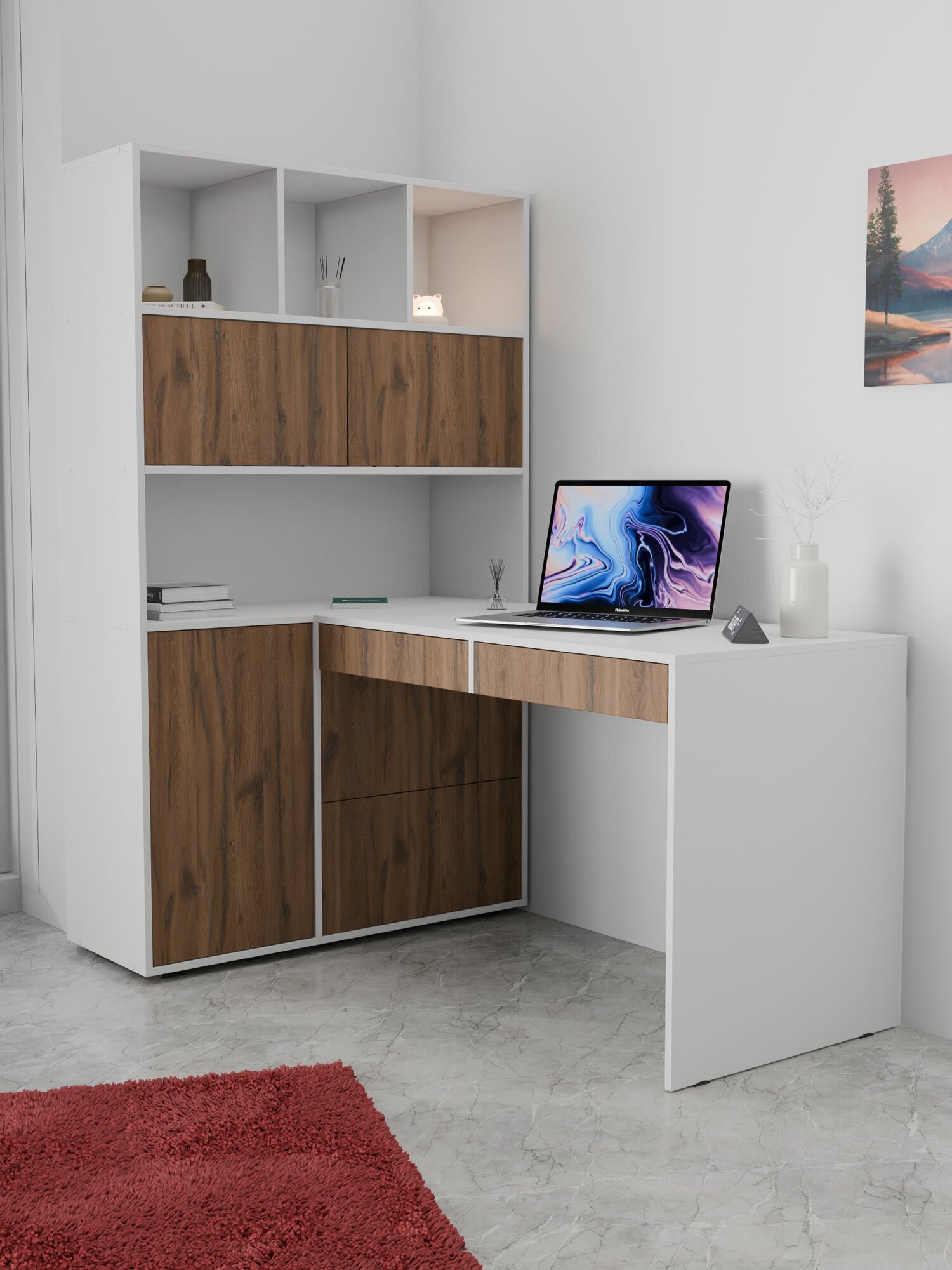 Изумлит Стол-шкаф письменный угловой для учебы и работы, шкаф слева 168х100х147.6 см, белый-дуб крафт табачный