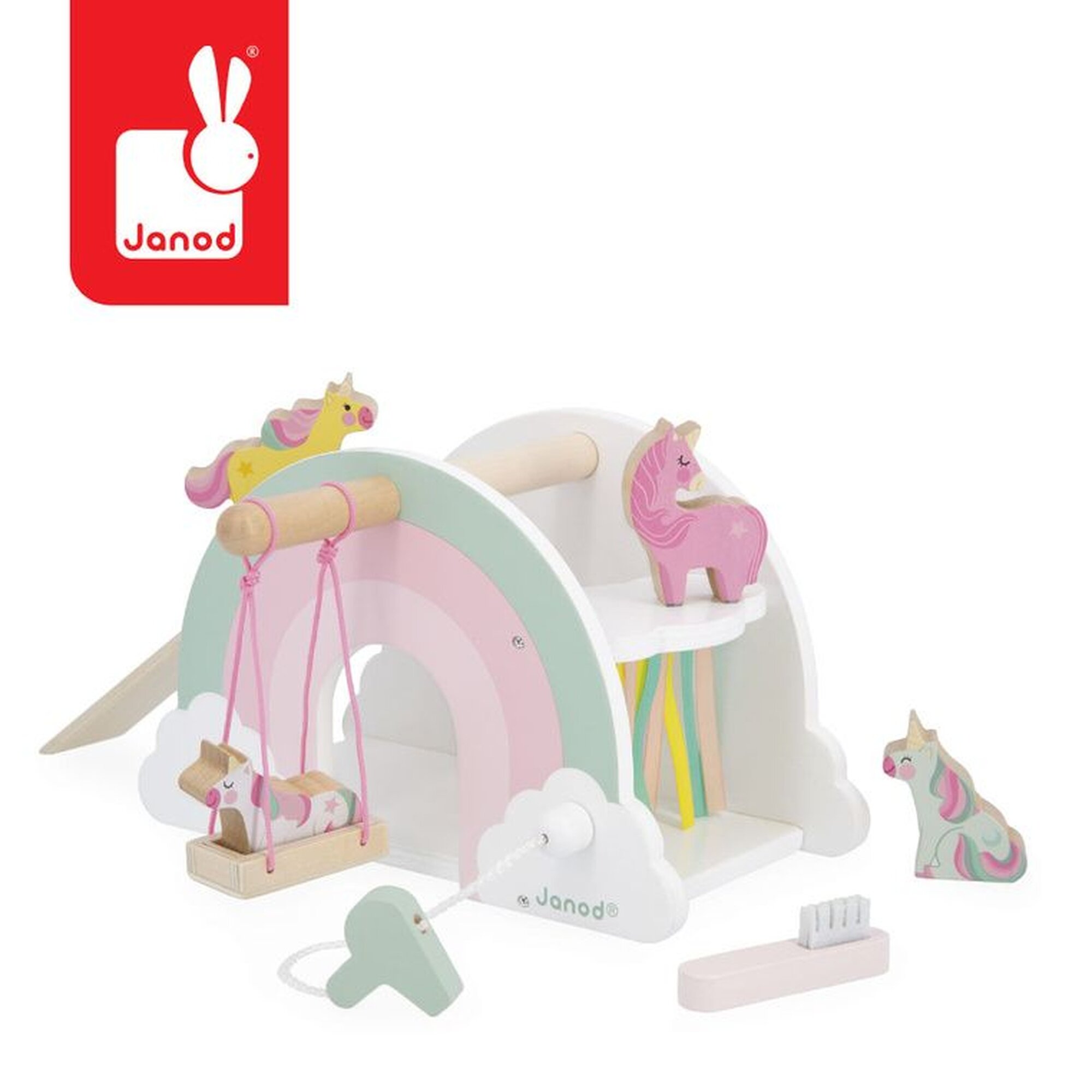 Игровые наборы Janod - Деревянный домик для единорогов с аксессуарами - Янод J08591