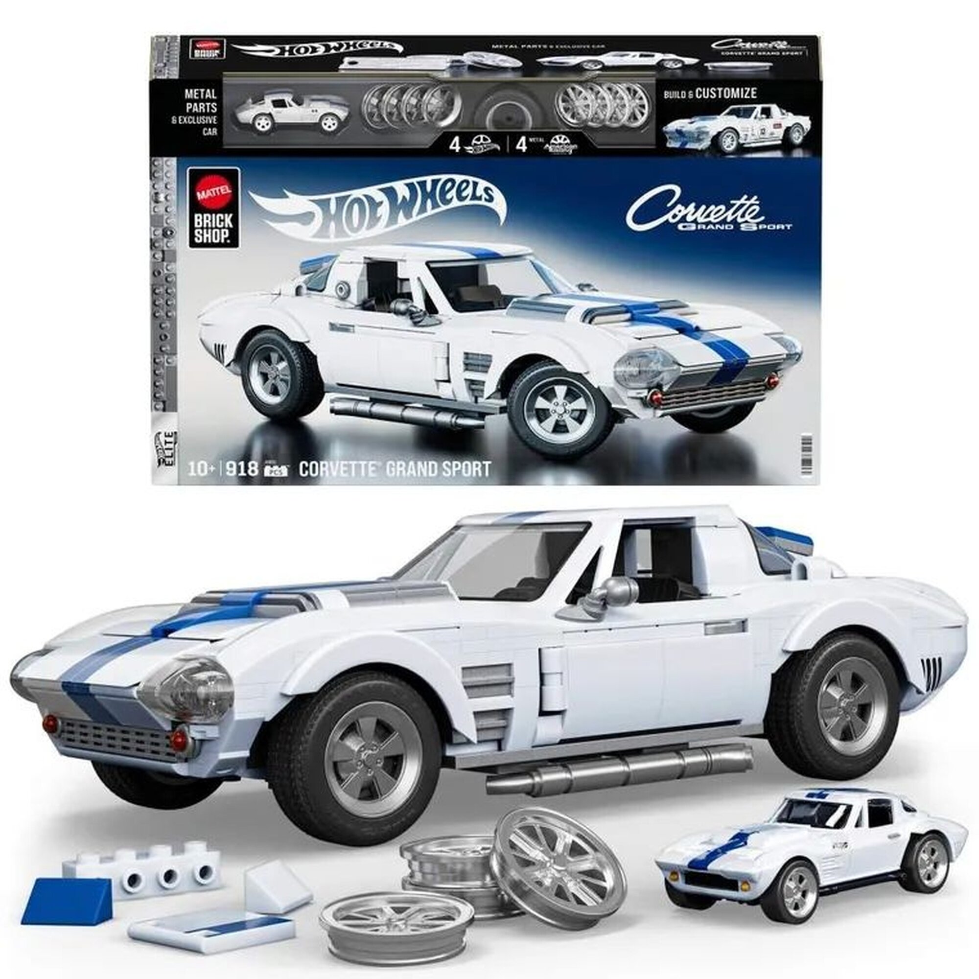 Конструктор Mattel Hot Wheels Elite Series - Сборная машина Corvette Grand Sport, 918 деталей - Хот Вилс JGR31