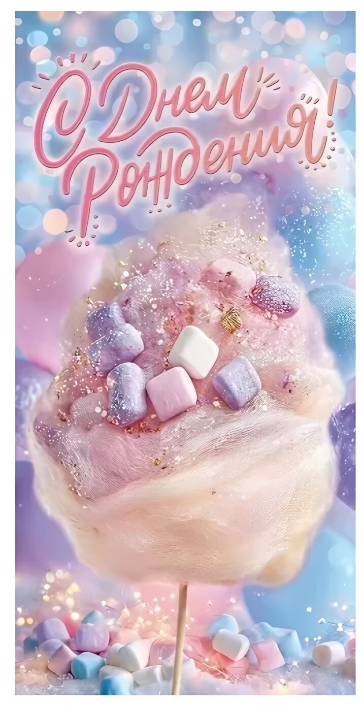 Конверт для денег с днем рождения, пастельный дизайн с сахарной ватой и блестками