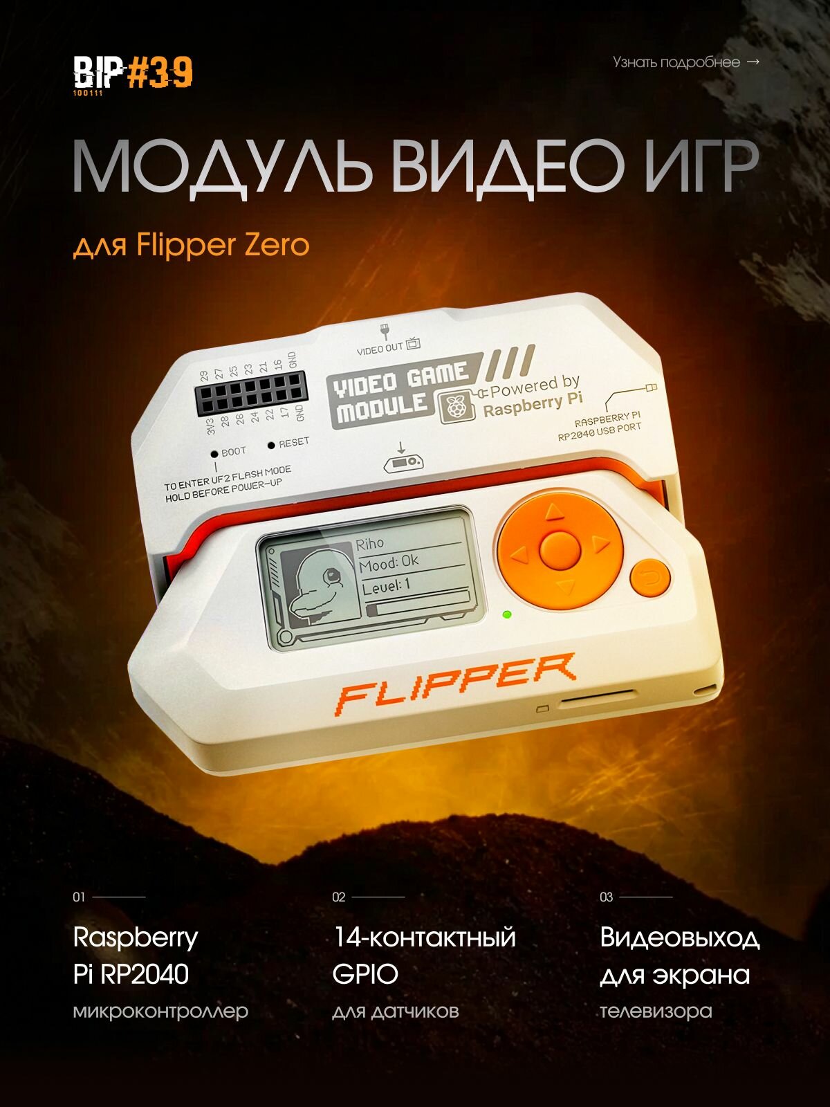 Модуль для видеоигр для микрокомпьютера Flipper Zero (powered by Raspberry PI) от официального реселлера BIP39
