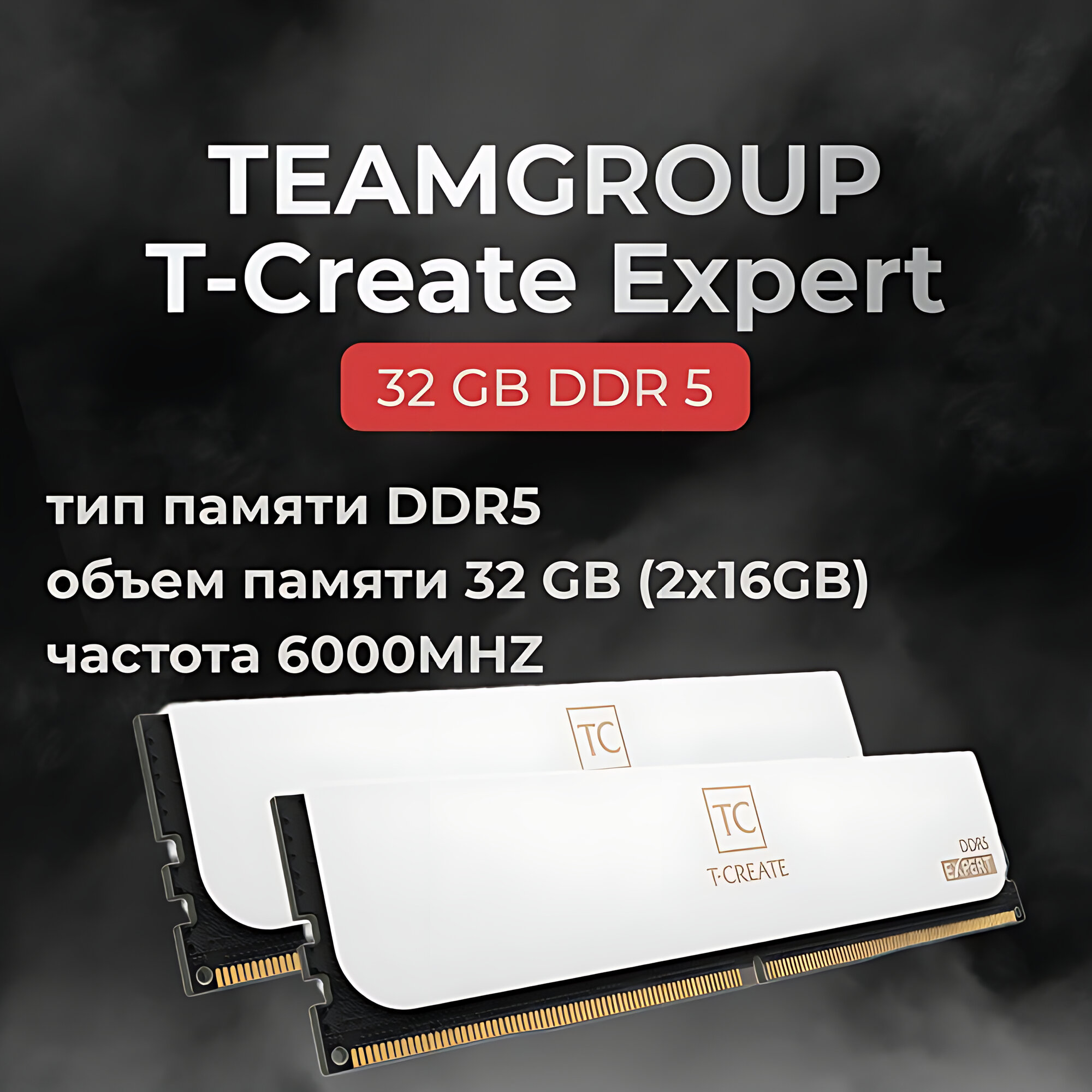 Модуль памяти DIMM DDR5 32Gb, 6400Mhz, 2x16Gb, Team Group T-CREATE Expert White (CTCWD532G6400HC40BDC01)