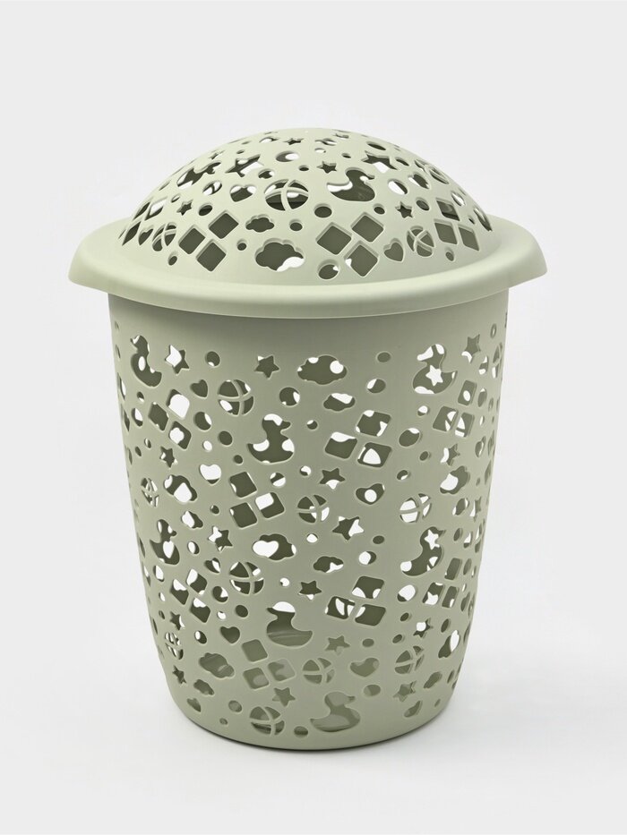 Корзина для белья с крышкой «Непоседа», 45 л, 44×41.5×55.5 см, пластик, оливковая