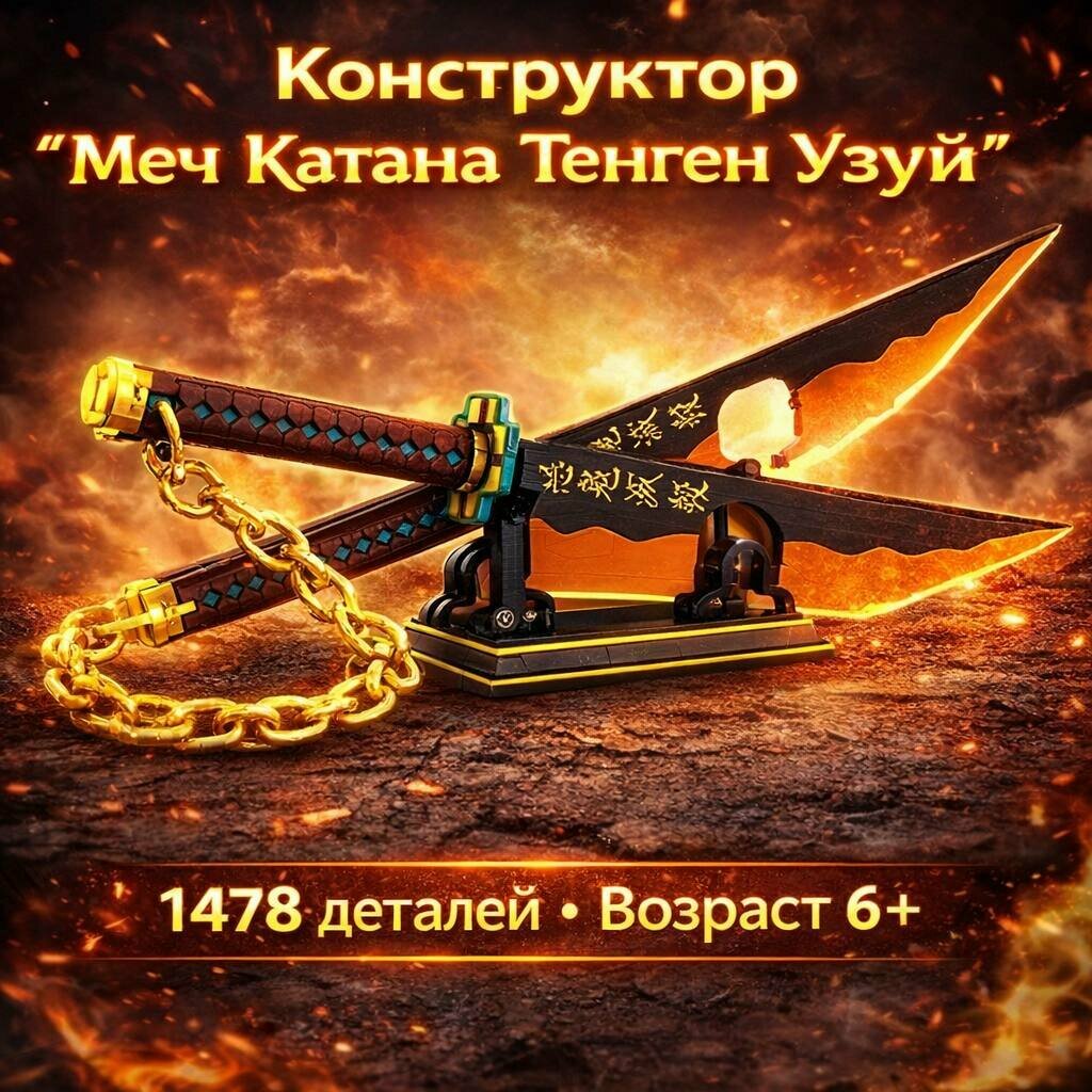 Конструктор "Меч Катана Тенген Узуй" 1478 деталей на подставке, 6+