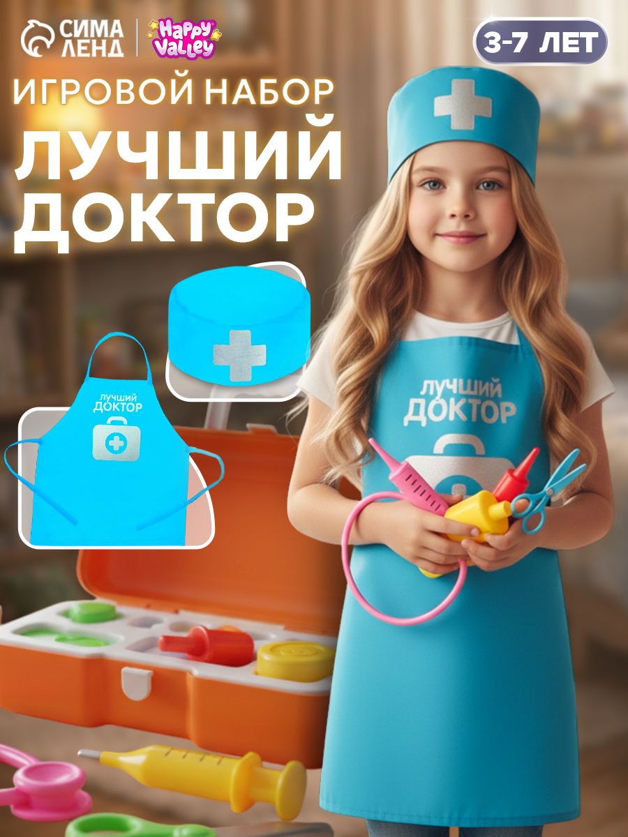 Игровой набор Happy Valley "Лучший доктор", с фартуком и колпаком, текстиль, голубой