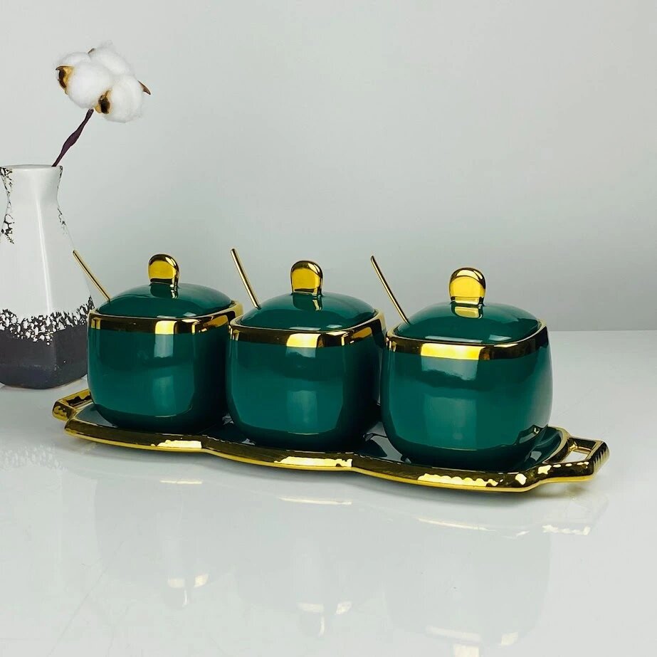 Набор банок "Фарфор" 164-013, 3 шт, с ложками, фарфор, для сыпучих продуктов