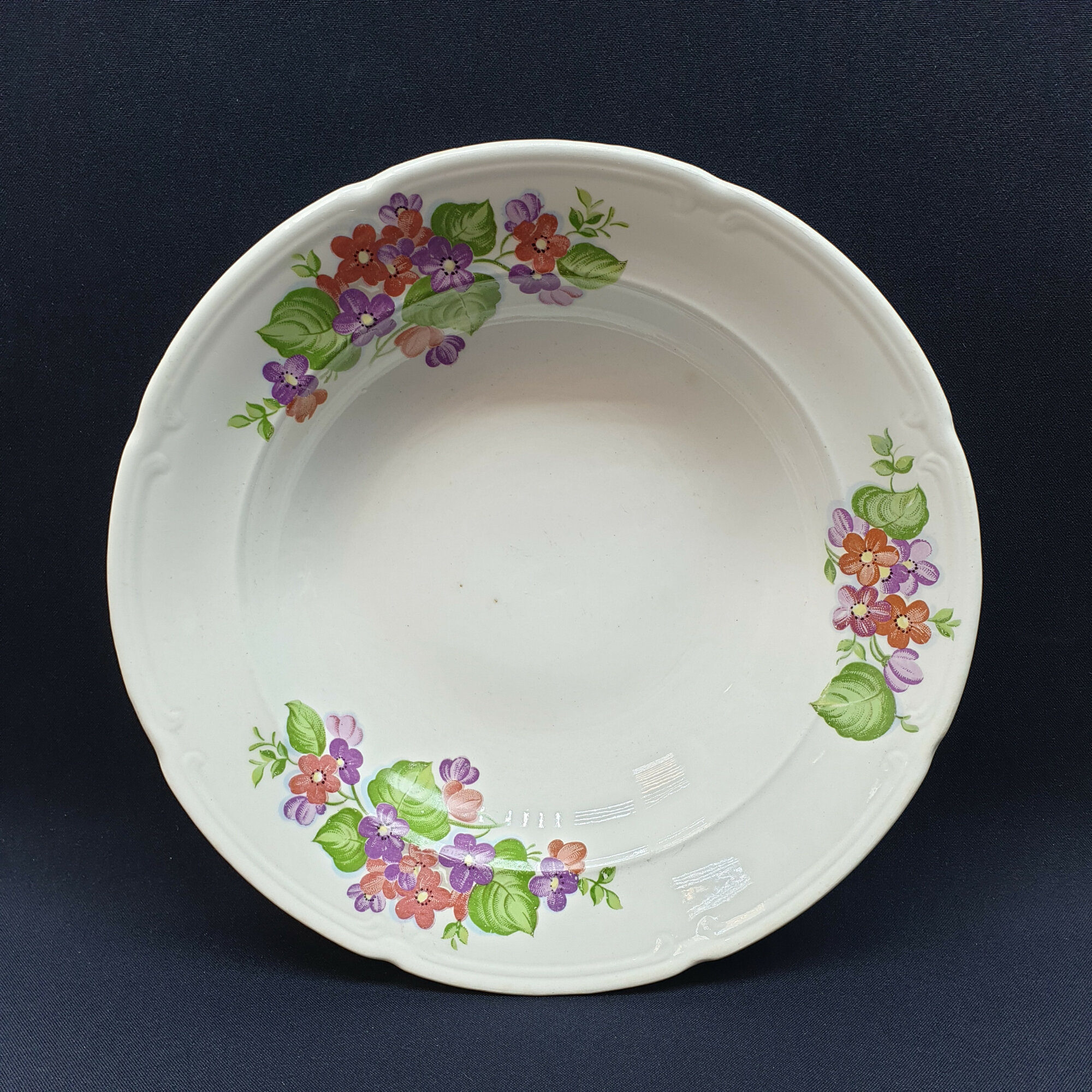 Винтажная суповая тарелка Конаково, фаянс деколь 24 см, СССР