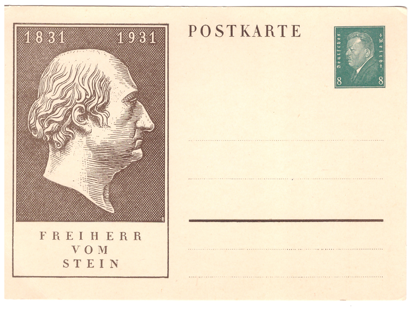 Почтовая карточка Германия Freiherr vom Stein 1831 - 1931