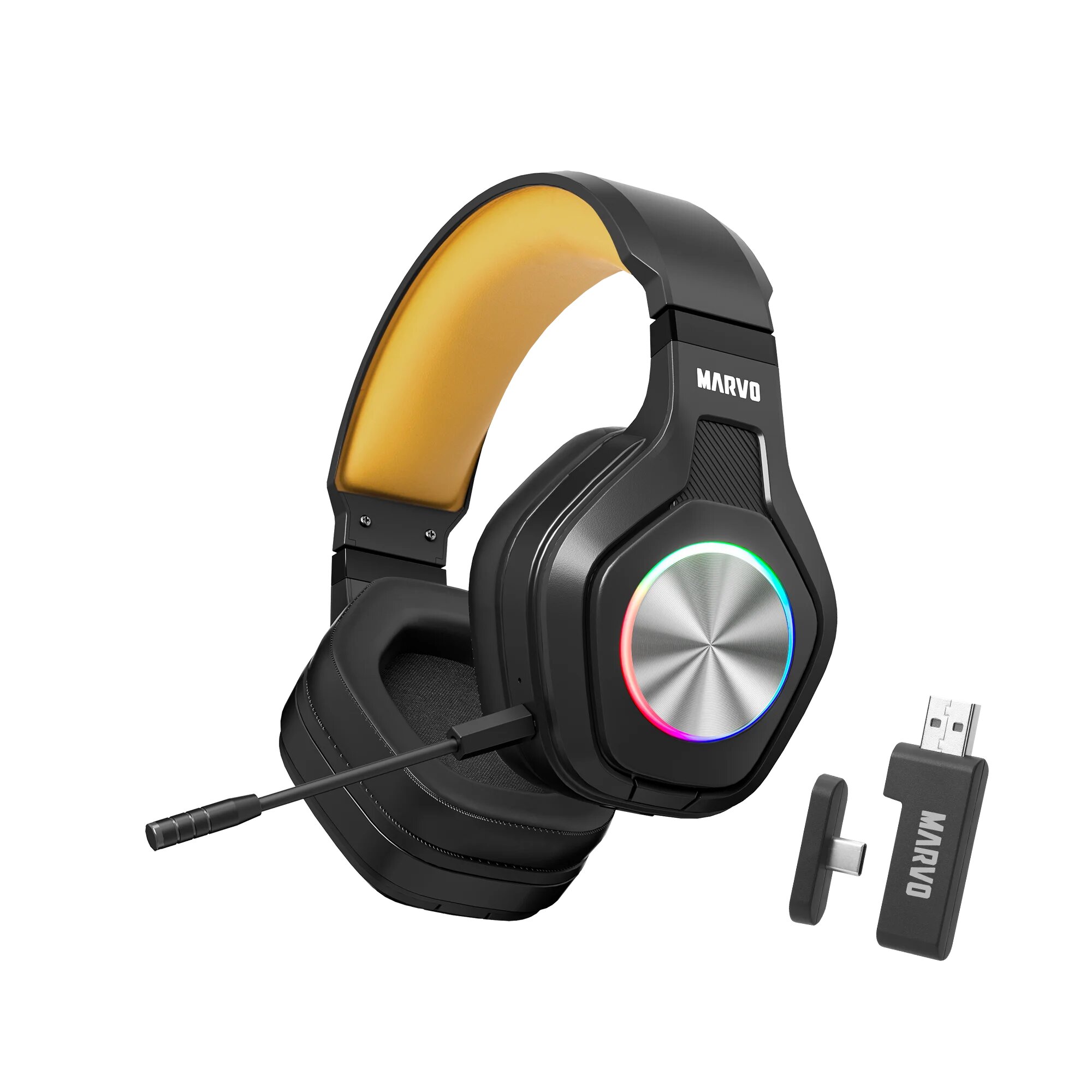 Наушники игровые MARVO Pulz 80W, USB/Bluetooth/2.4 ГГц, 1000 мАч, черный (HG9084W)