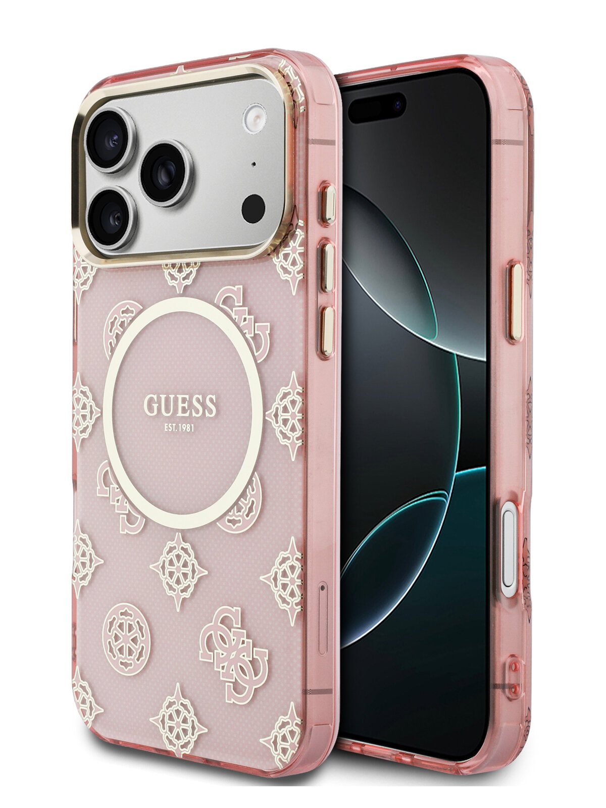 Чехол Guess на iPhone 17 Pro Max, с магнитами MagSafe, с принтом IML Peony Dots, розовый